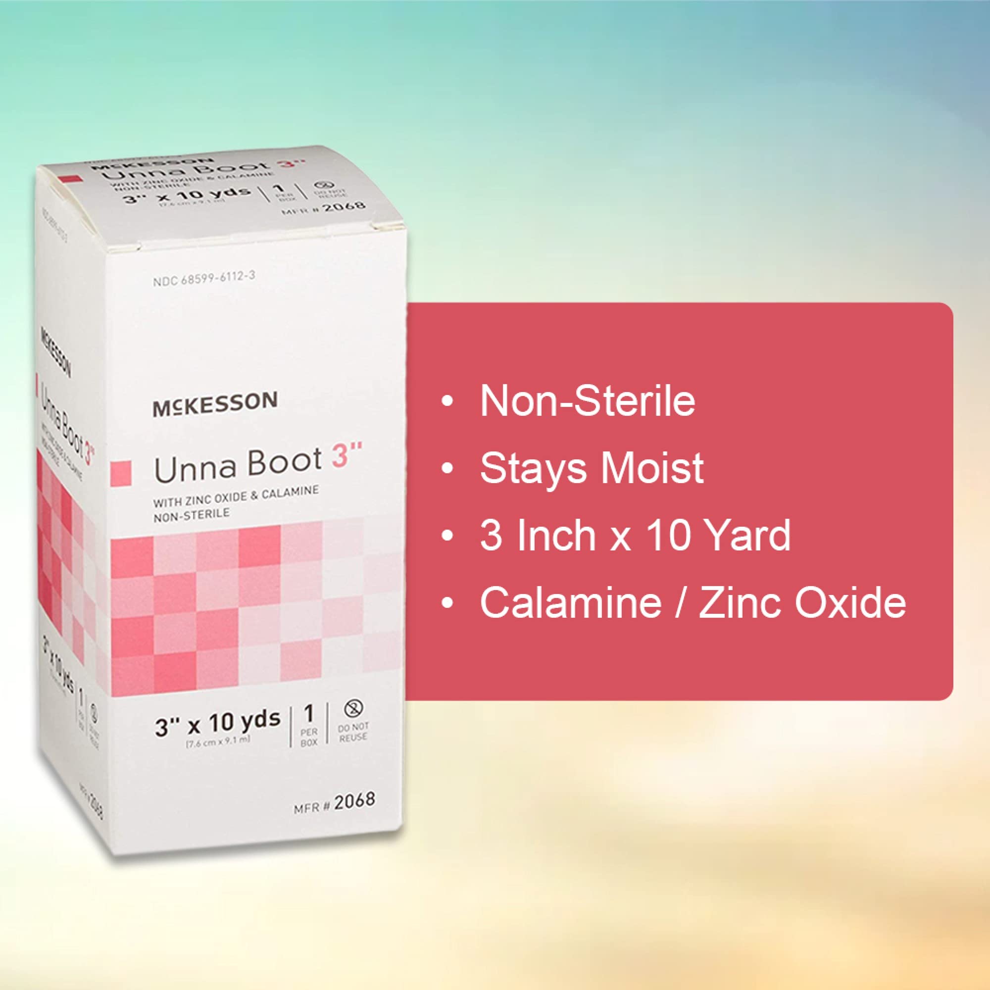 McKesson 2068 Unna Boot with Zinc Oxide and Calamine, Non-Sterile, 3" Width, 10 Yards Length, Pack of 12