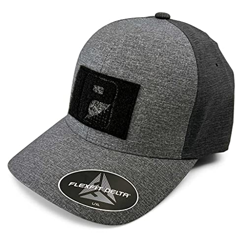Pull Patch Delta Flexfit Hat | Melange Dark Grey & Charcoal Tactical Cap | L/XL | 2x3 in Loop Surface to Attach Patches