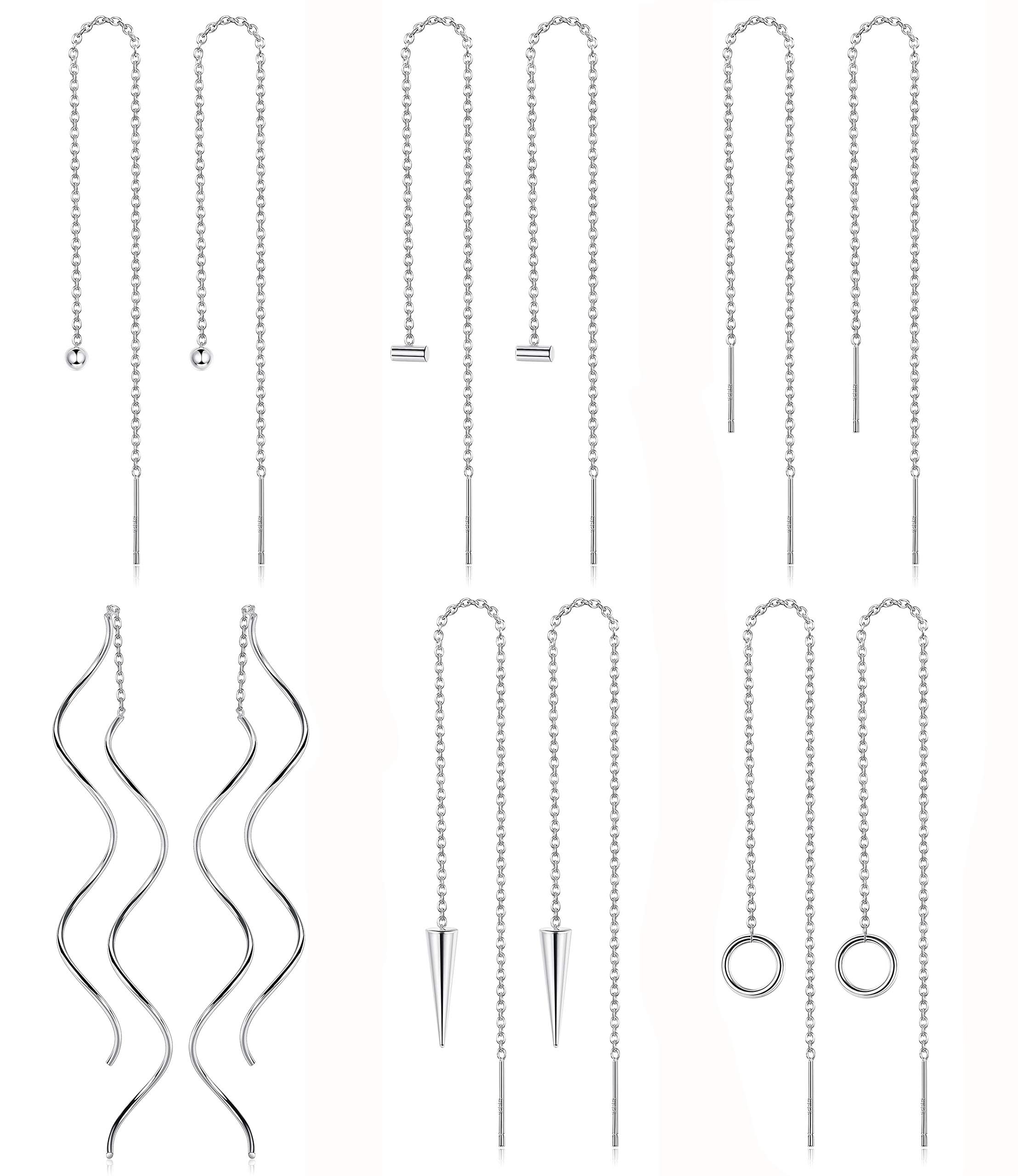 ORAZIO 6 Pairs Stainless Steel Chain Tassel Earrings for Women Lightweight Wave Threader Ball Dangle Drop Minimalist Chain Earrings Set