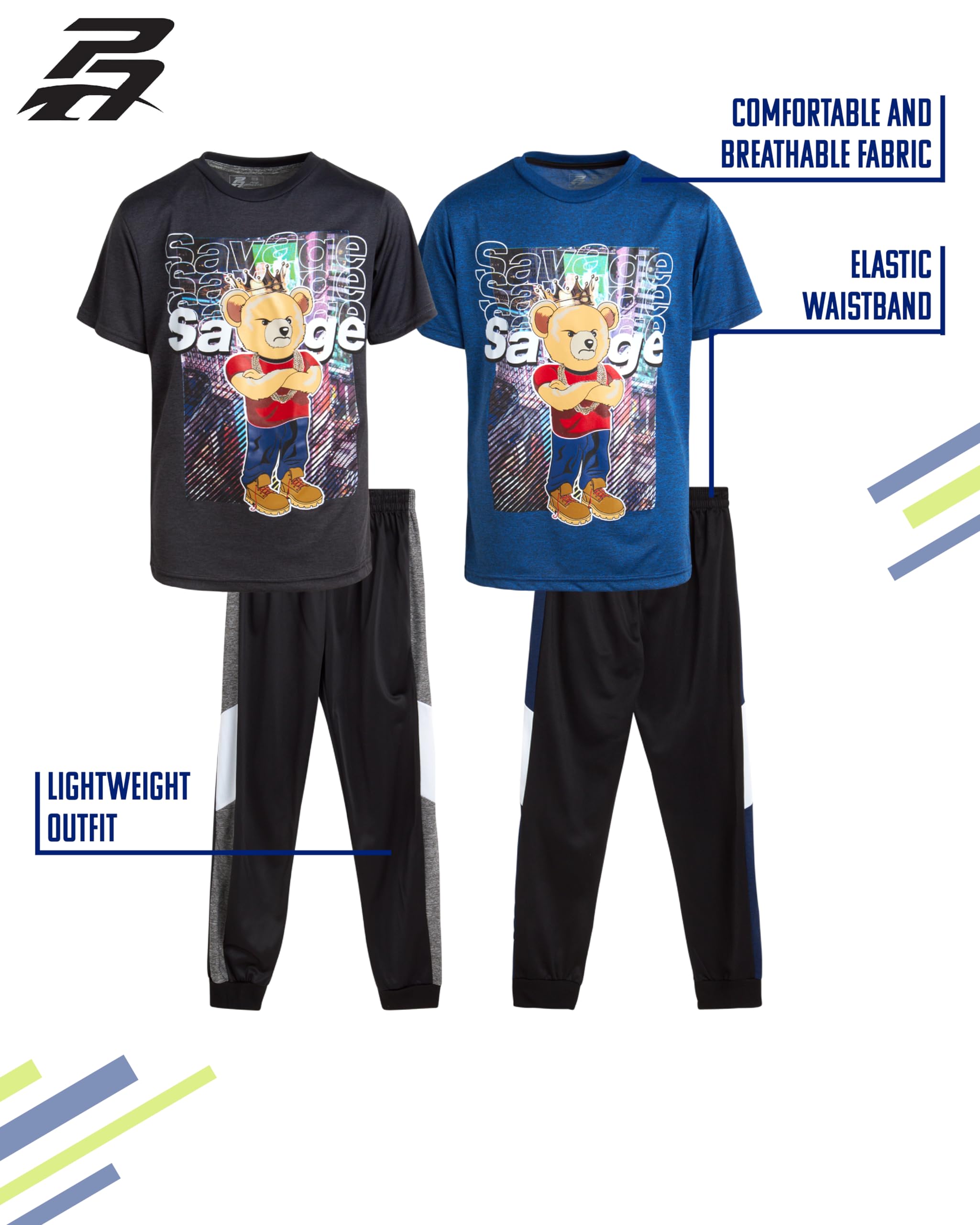 Pro Athlete Boys Sweatsuit Set - 4 Piece Performance Shirt and Tricot Sweatpants (Size 8-16), Size 8, BlueRed Athlete