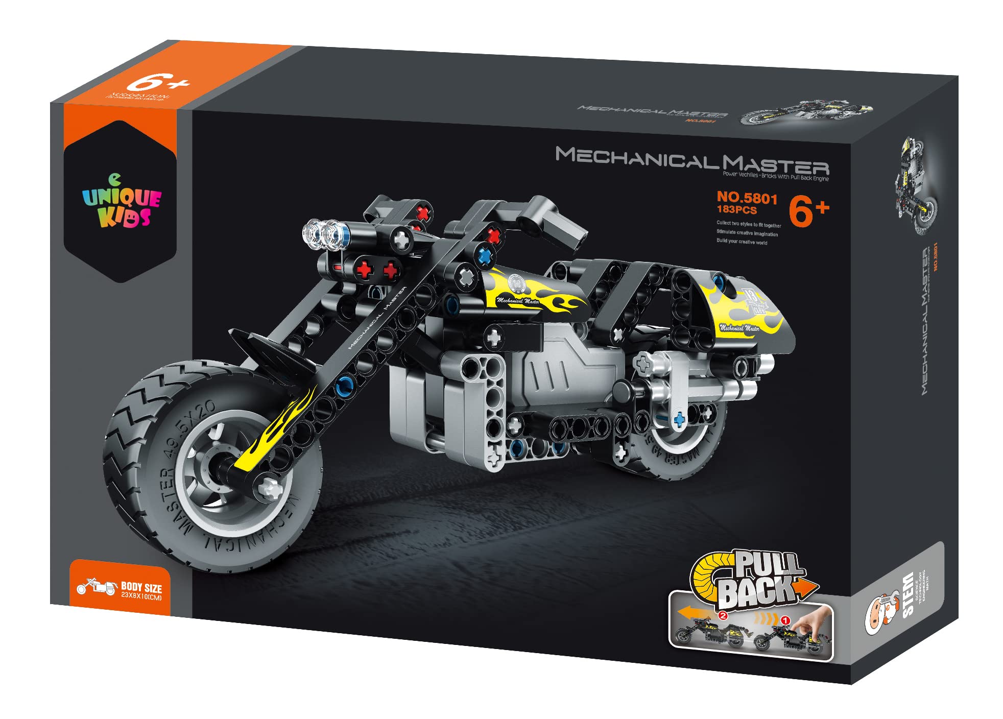 UNIQUE KIDS STEM Toy Building Kits - Motorcycle Kits & Off-Road car Kits Pull Back System Mergeable 2 in 1 System for 6,7,8,9+ Years Old Boys and Girls (Cool Motorcycle)