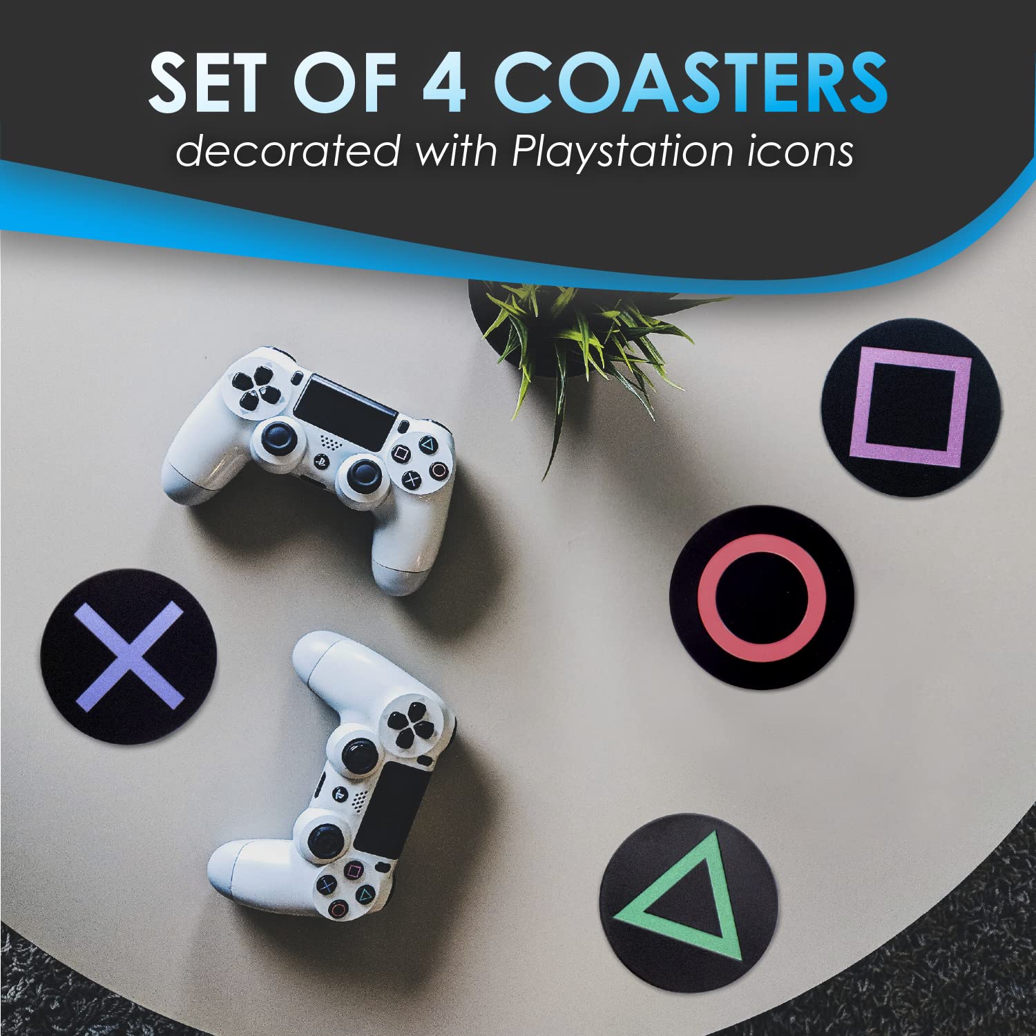 Playstation Metal Drink Coasters and Logo Lights Playstation Merchandise and Game Room Decor