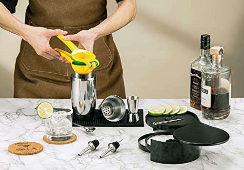 USEEKRIL Margarita Cocktail Kit - Set of Rocks Glasses | Stainless Cocktail Shaker | Jigger|Bar Spoon|Citrus Squeezer | Coasters | Pourers | Cocktail Picks | Accessories to Craft Margaritas at Home!