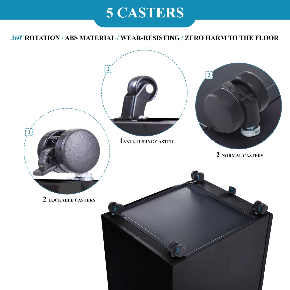 Mobile File Cabinet with Key Lock Steel Filing Cabinet, Home Office Pedestal Fully Assembled Except 5 Rolling Casters