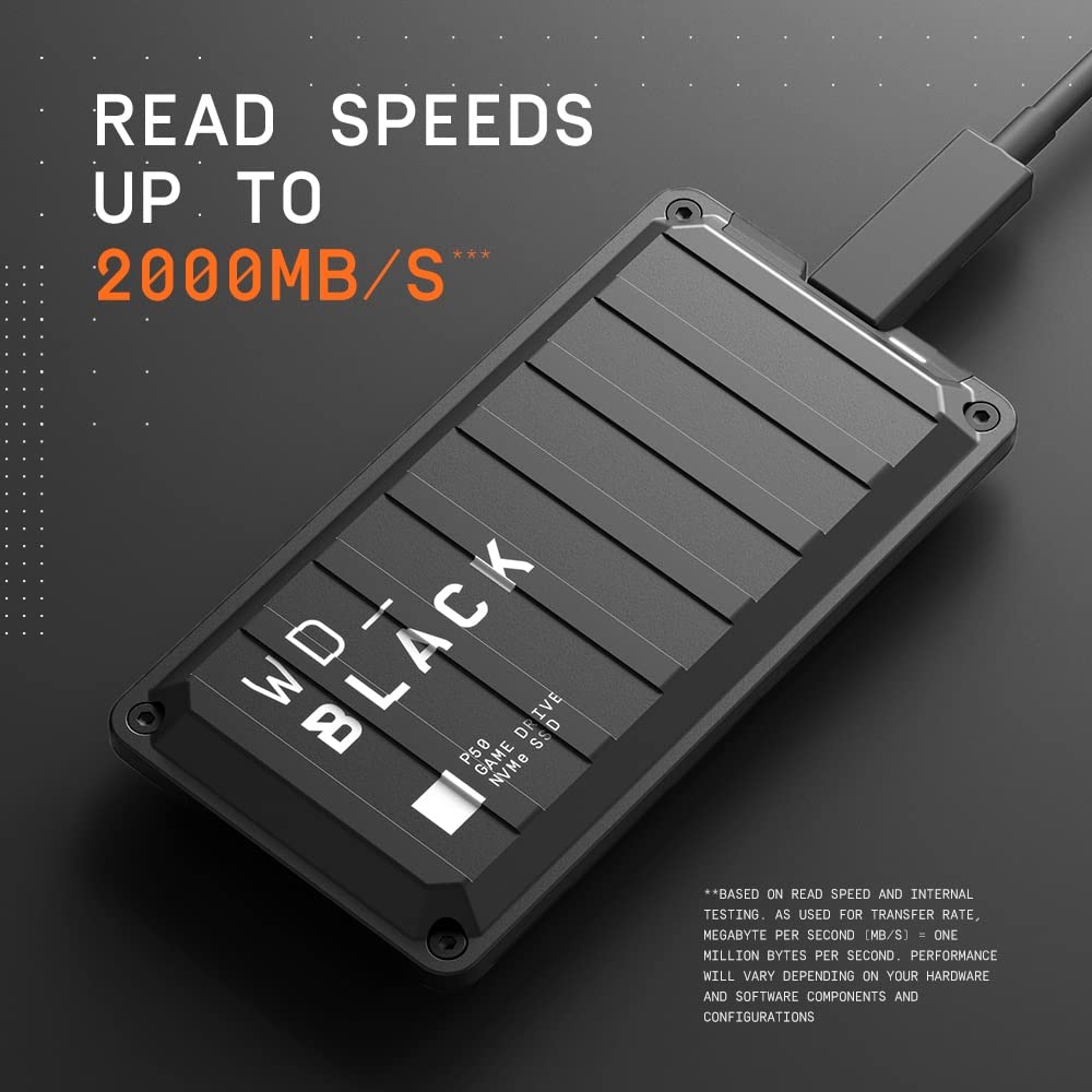 WD_BLACK 500GB P50 Game Drive SSD - Portable External Solid State Drive, Compatible with Playstation, Xbox, PC, & Mac, Up to 2,000 MB/s - WDBA3S5000ABK-WESN