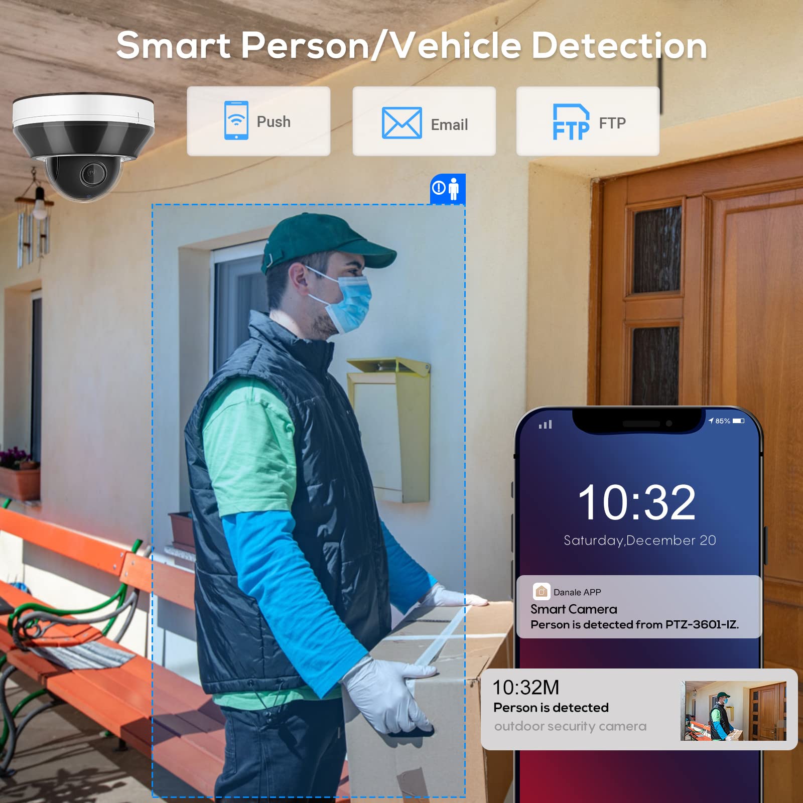 VIKYLIN 6MP Mini PTZ PoE IP Dome Camera with Pan/Tilt 3X Optical Zoom 2.8-8mm, Built-in Mic, Human/Vehicle Detection, 98ft IR Night Vision, IP67 Waterproof Indoor Outdoor Security Camera
