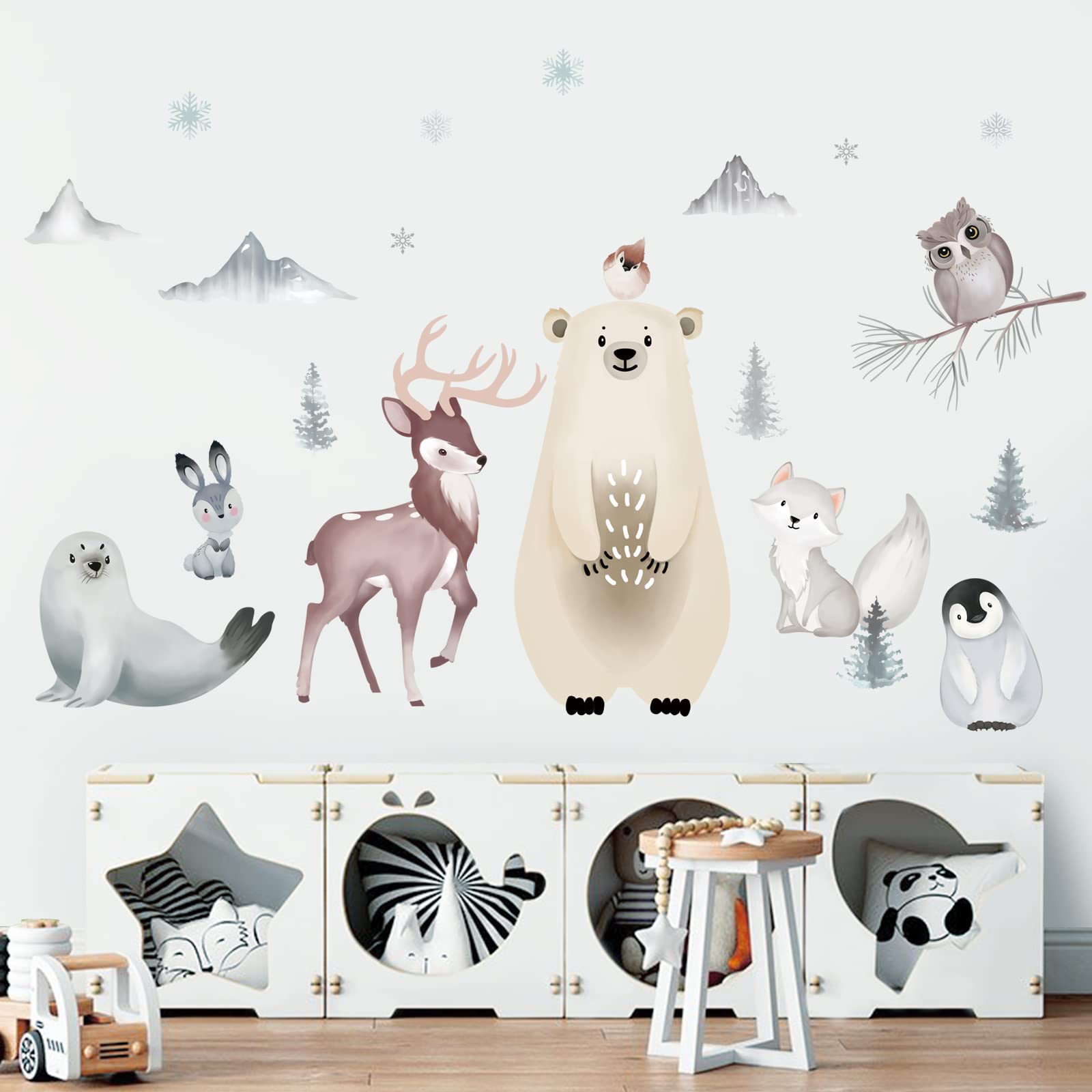 wondever Forest Animals Wall Stickers Arctic Polar Bear Penguin Peel and Stick Wall Art Decals for Baby Nursery Kids Bedroom