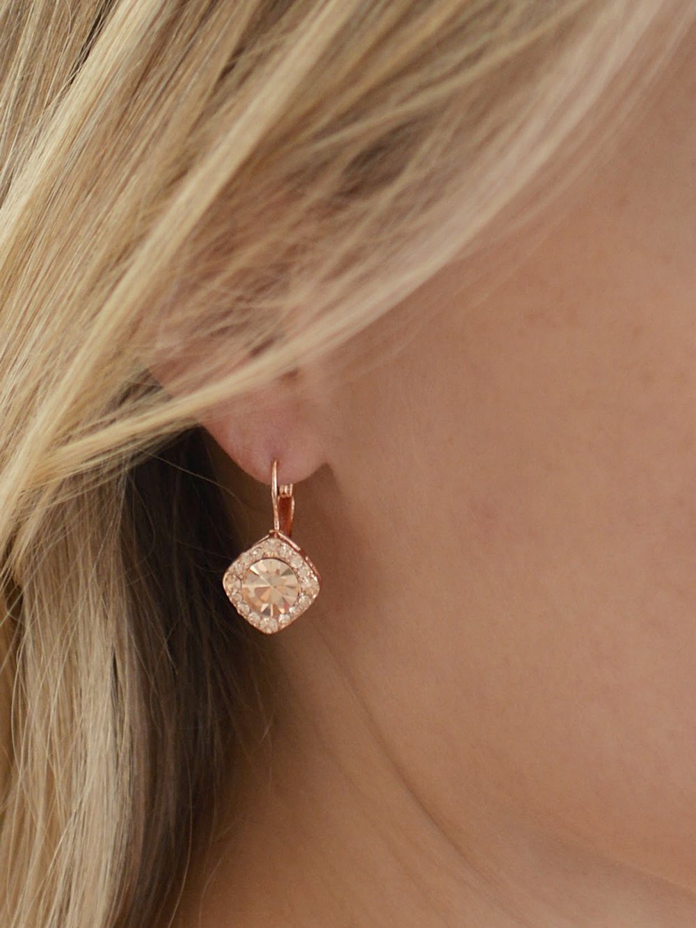 Mariell Tailored Solitaire Drop Earrings with Brilliant Round Crystals in Rose Gold Tone. Loved By All!