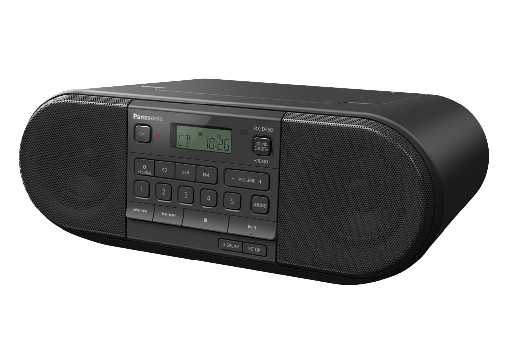 Panasonic RX-D550 Boombox - High Power Portable Stereo AM/FM Radio, Bluetooth, CD, with USB 110-240 Volt (Black)