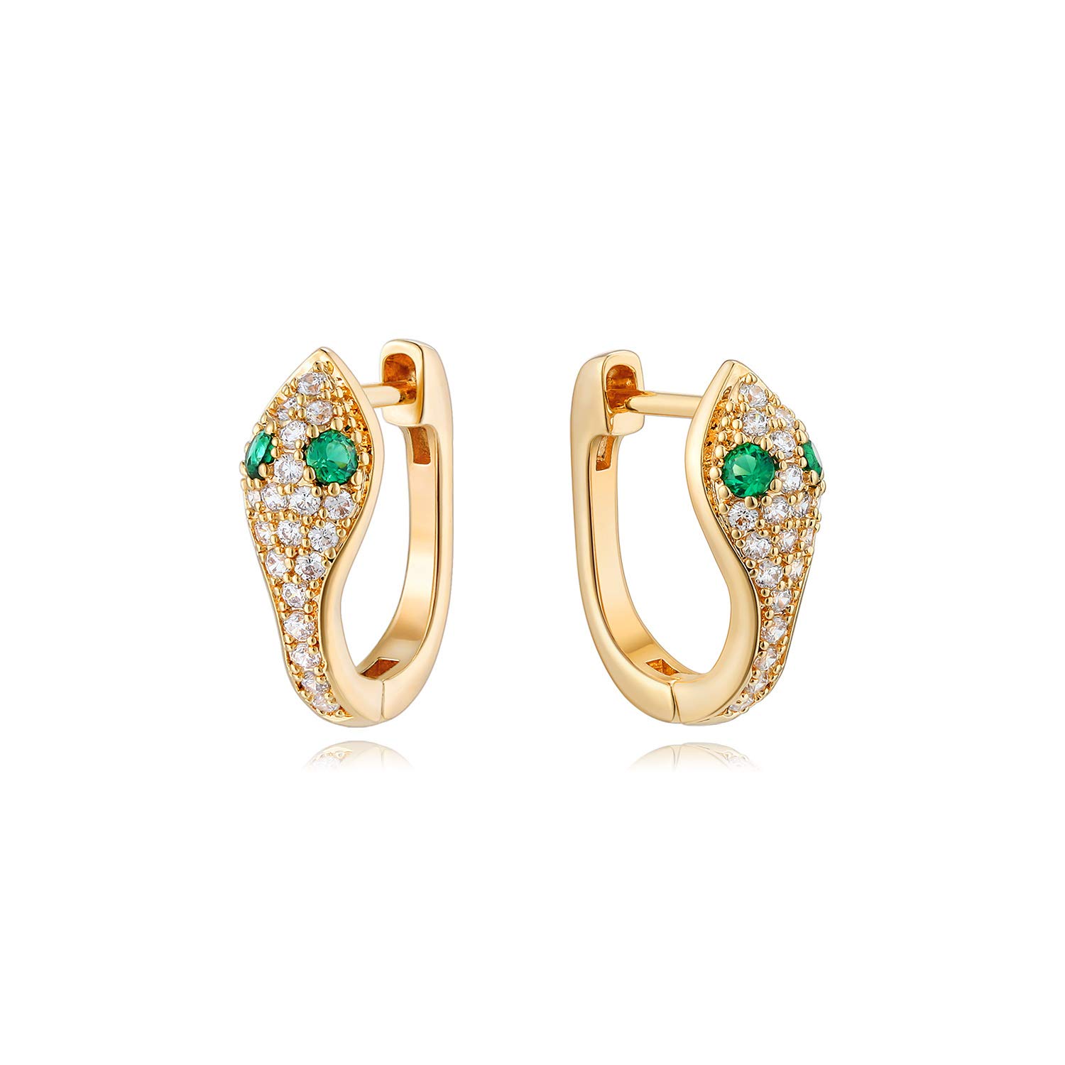 MYEARS Women Gold Huggie Hoop Snake Earrings Ear Stud Cuff Cubic Zirconia 14K Gold Plated Small Simple Minimalist Hypoallergenic Everyday Jewelry