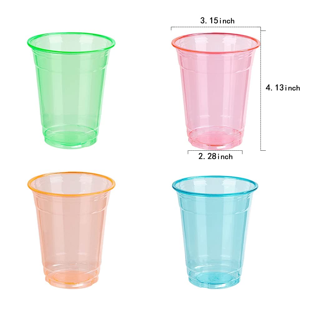 PartyMars 12 Oz 20pcs Disposable Multicolor Neon Glowing Plastic Cups Party Drinking Cups For Wedding Birthday Halloween Christmas Night Party