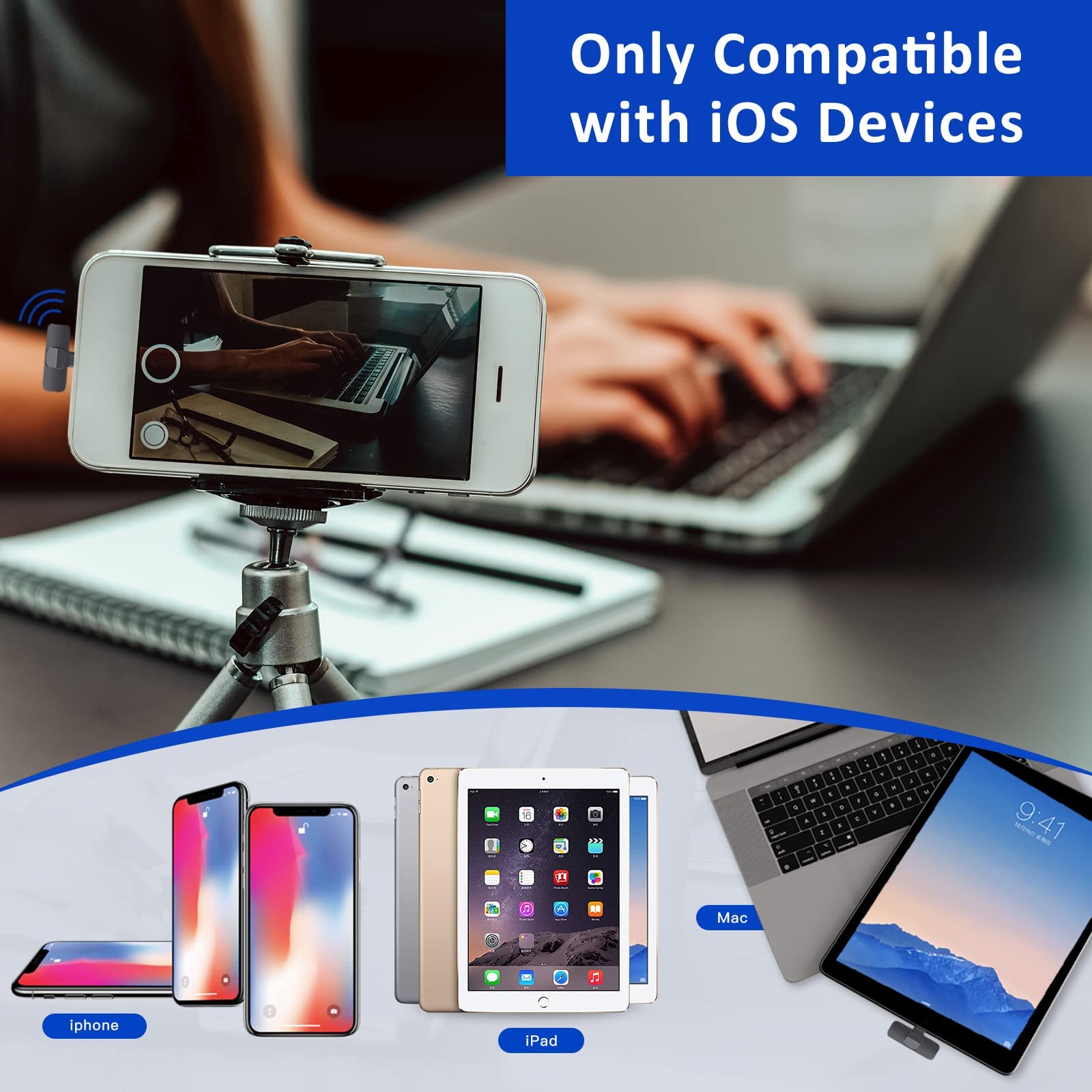 SiuSiuG Wireless Microphone for iPhone iPad, Mini Wireless Lavalier Mic, Professional Plug-Play Microphone, Clip on Microphones for Video Recording Interview