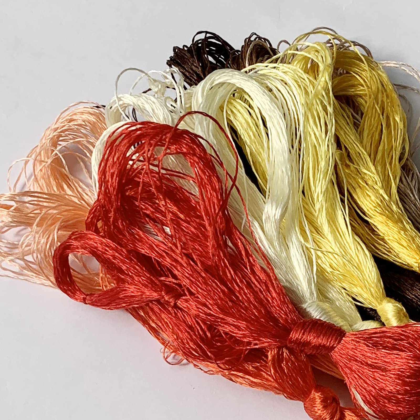 levylisa 12 Skeins Mulberry Silk Floss Embroidery Thread Floss-Cross Stitch Threads China Silk Woven Jewelry Threads DIY Sewing Kits (Red/Yellow/Brown Gradient)