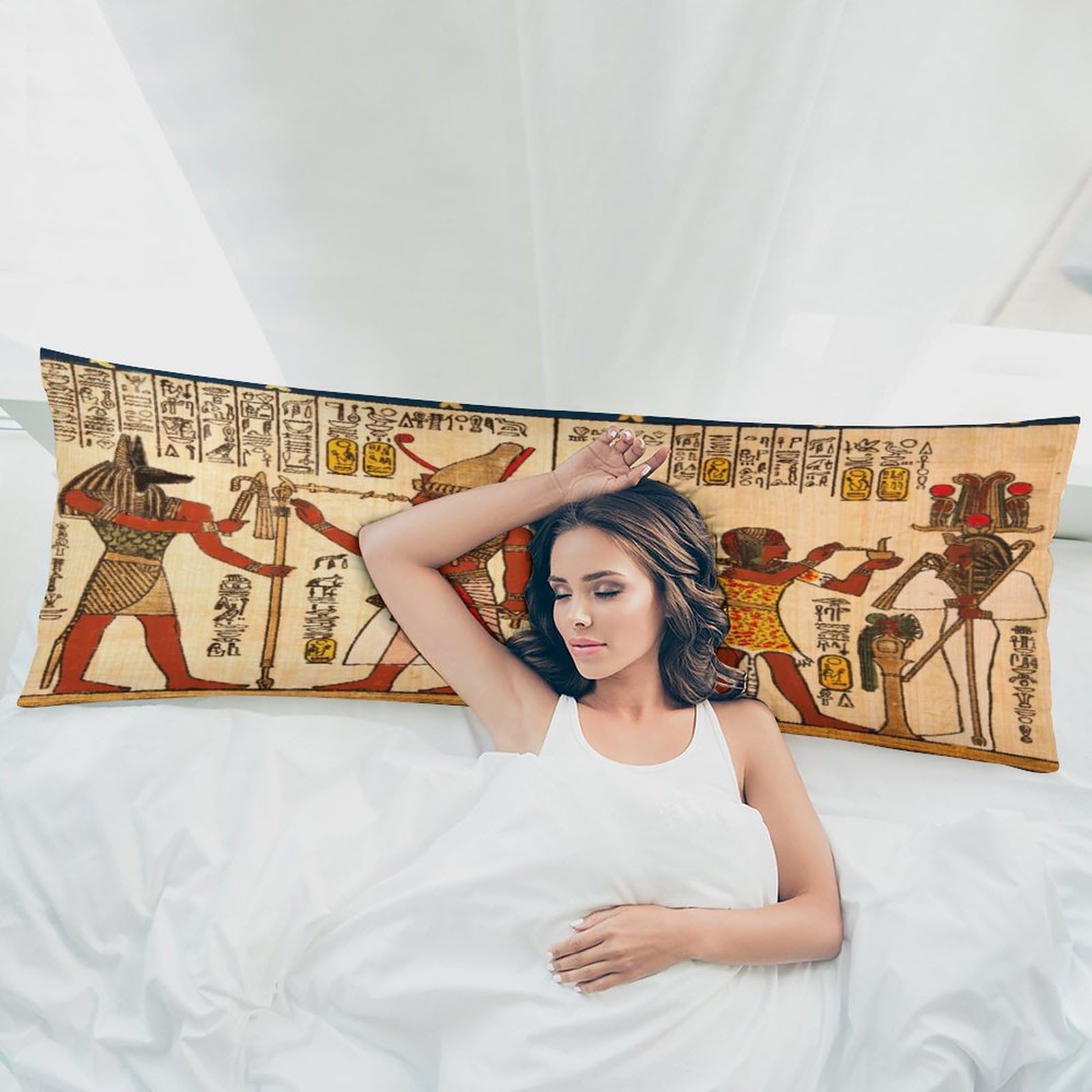 Lycomify Body Pillow Cover,Egyptian Papyrus Antique Hieroglyphs Printed Long Pillow Cases Protector with Zipper Decor Soft Large Covers Cushion for Beding,Couch,Sofa,Home Gift 20"x54"