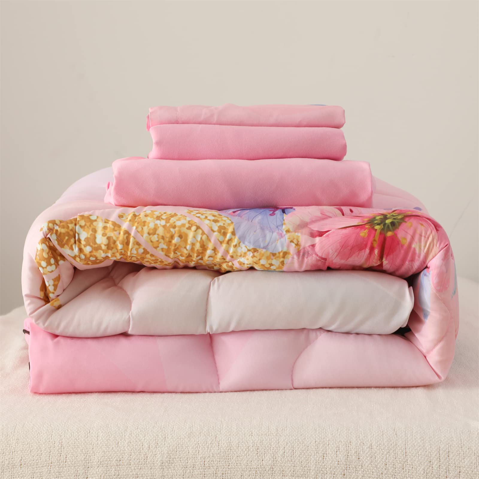 VINILITE Toddler Bedding Set Pink Unicorn 4 Piece Standard Size Children Comforter Set Ultra Soft Includes Quilted Comforter, Fitted Sheet, Flat Sheet, and Pillow Case for Kids Girls, 28" x 52"