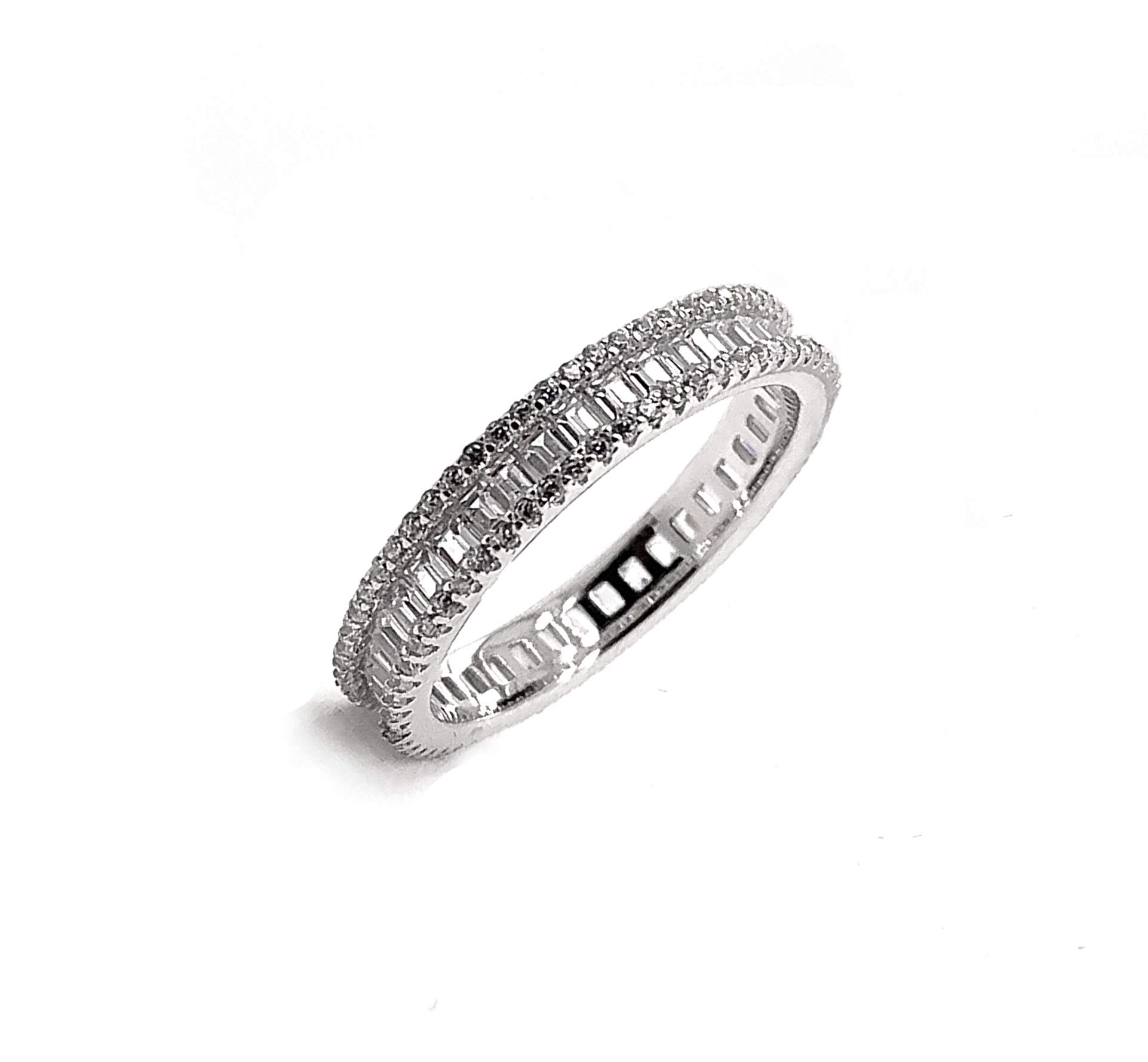 Next Level Jewelry Womens Sterling Silver Crystal Clear Cubic Zirconia CZ Emerald-Cut .925 Eternity Band Ring, Eternity Bands for Women, Stackable Rings, Wedding Bands for Women, (Size 8)