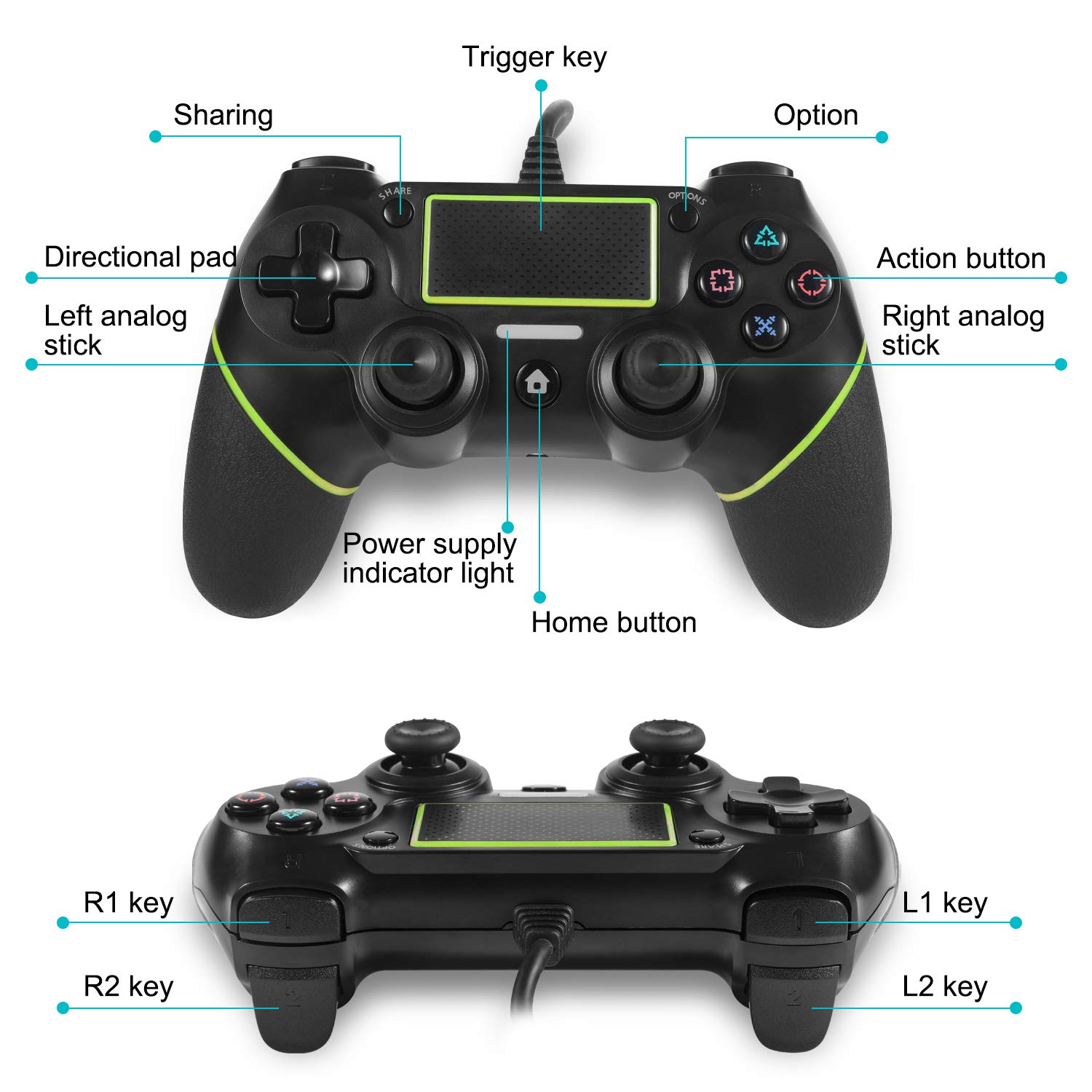 PomisGam Wired Controller Compatible for PS4 Playstation 4/pro/Slim/PC Windoews(7.8.10)/Steam,Professional USB Wired Gamepad Compatible for PS4 (6.5ft Cable Length)