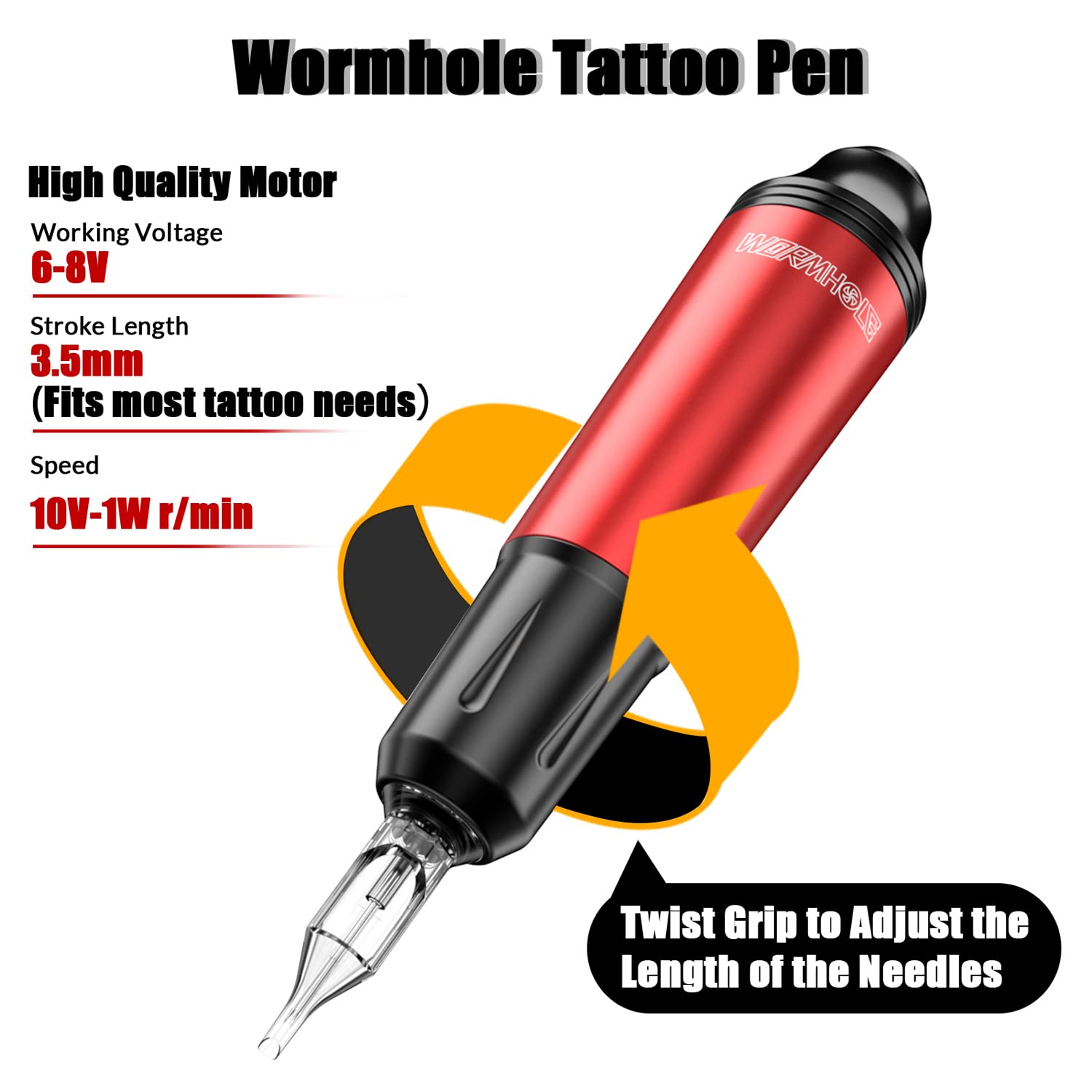 Tattoo Kit, Wormhole Tattoo Pen Kit/Rotary Tattoo Machine Pen for Beginners 10pcs Tattoo Cartridges Needles 5 Tattoo Ink, Professional Complete Tattoo Kit TK602