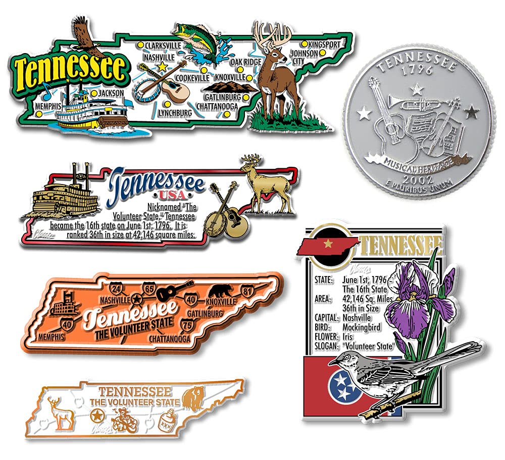 Tennessee Six-Piece State Magnet Set by Classic Magnets, Includes 6 Unique Designs, Collectible Souvenirs Made in The USA