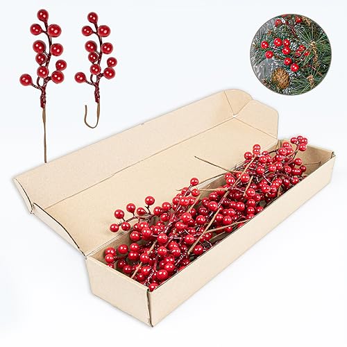 LLZLL 32 Pack Christmas Tree Decorations, Artificial Red Berry Stems 6.5inch Christmas Berry Picks with Holly Berries for Xmas Winter Holiday Home DIY Ornaments
