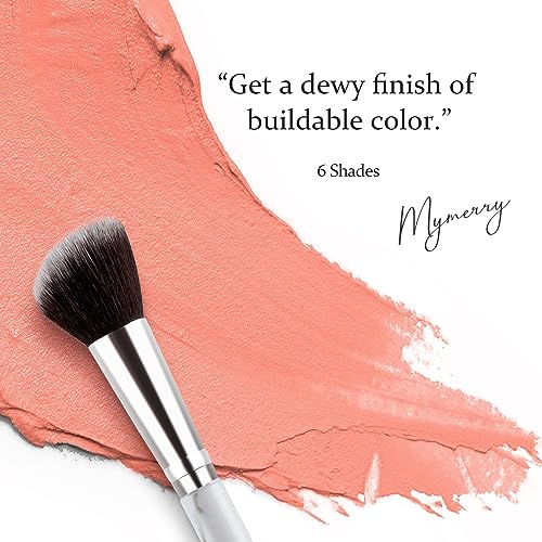 MYMERRY Blush Stick, Cream Blush for Cheeks and Lip Tint, Dewy Finish, Buildable & Blendable Color, Lightweight & Long-Lasting Formula | Tender-Peach & Angled Blush Brush(0.53fl.oz)