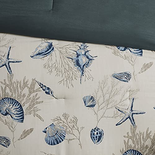 Madison Park 100% Cotton Comforter Set - Coastal Coral, Starfish Design All Season Down Alternative Cozy Bedding with Matching Shams, Decorative Pillow, King(104"x92"), Taupe 7 Piece