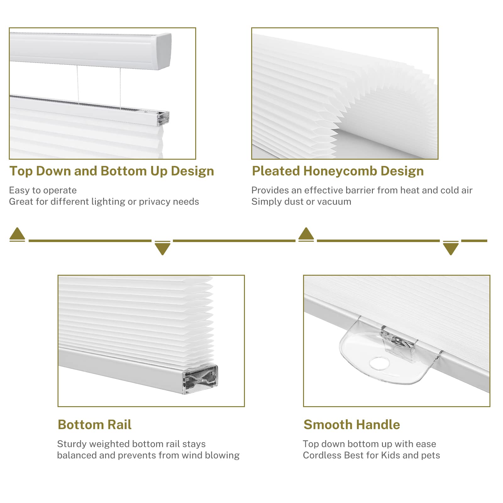 Moonice Top Down Bottom Up Blackout Cellular Shades, Cordless up down blinds bottom up blinds for windows Honeycomb Blinds Room Darkening Honeycomb Shades for Windows,Easy to Install
