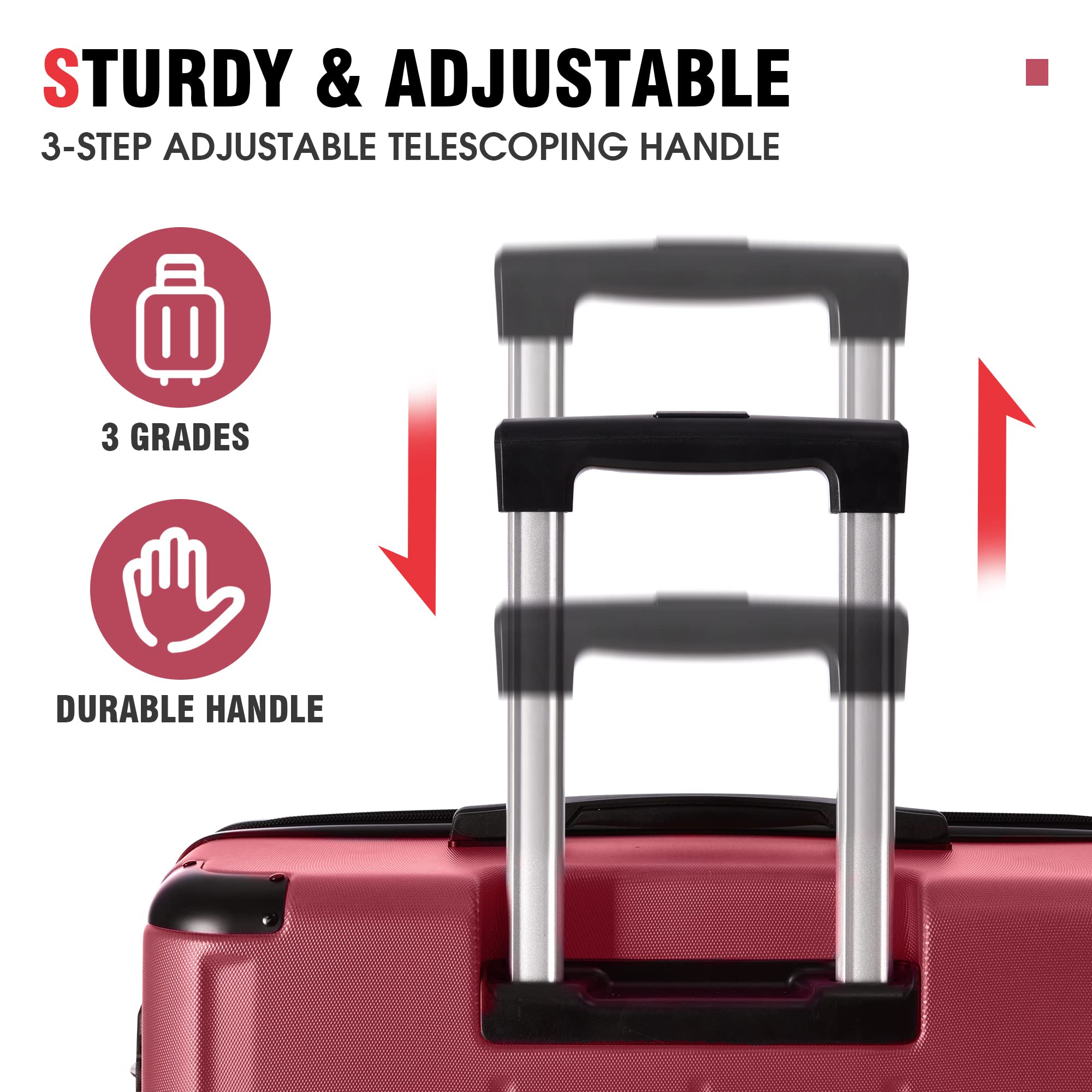 Merax Hardside Luggage Sets 3 Piece Luggage Set Carry On Expandable Luggage with TSA Lock Spinner Wheels for Men Women (Red)