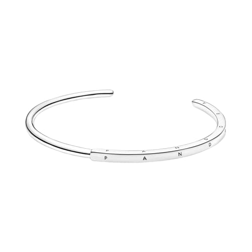 Pandora Jewelry Signature I-D Open Bangle Bracelet for Women - Sterling Silver - 8.1”