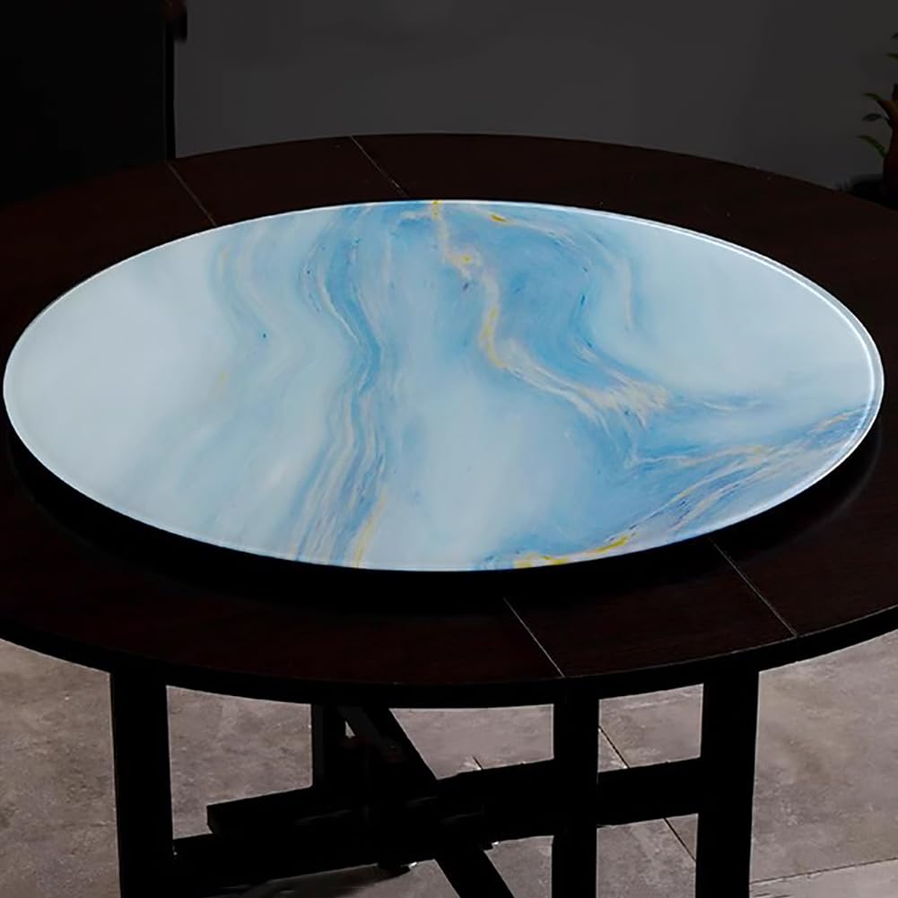 MegLob Tempered Glass Lazy Susan Turnable for Dining Table, 8Mm Thickness Marbled Lazy Susan, Public Rotating Serving Tray, Blue Lazy Susan Turnable, Restaurant Props,A⌀68cm/26.8"