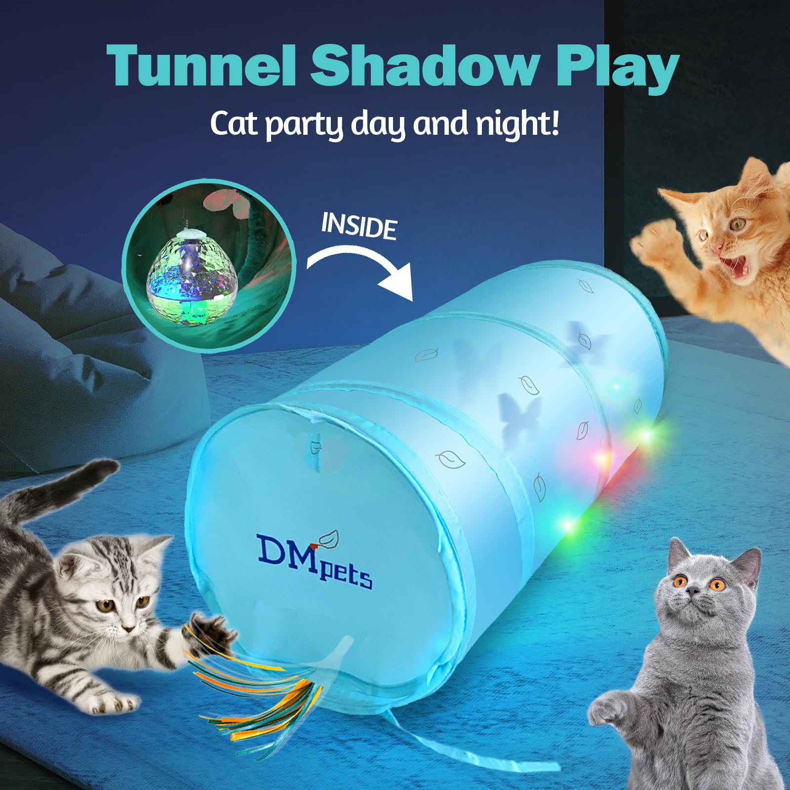 Migipaws Cat Toys, Interactive Cat Toy for Indoor Cats Play Moving Shadow of Butterfly Feather Project on Cat Tunnel, Cardboard Box Toys, Rechargeable