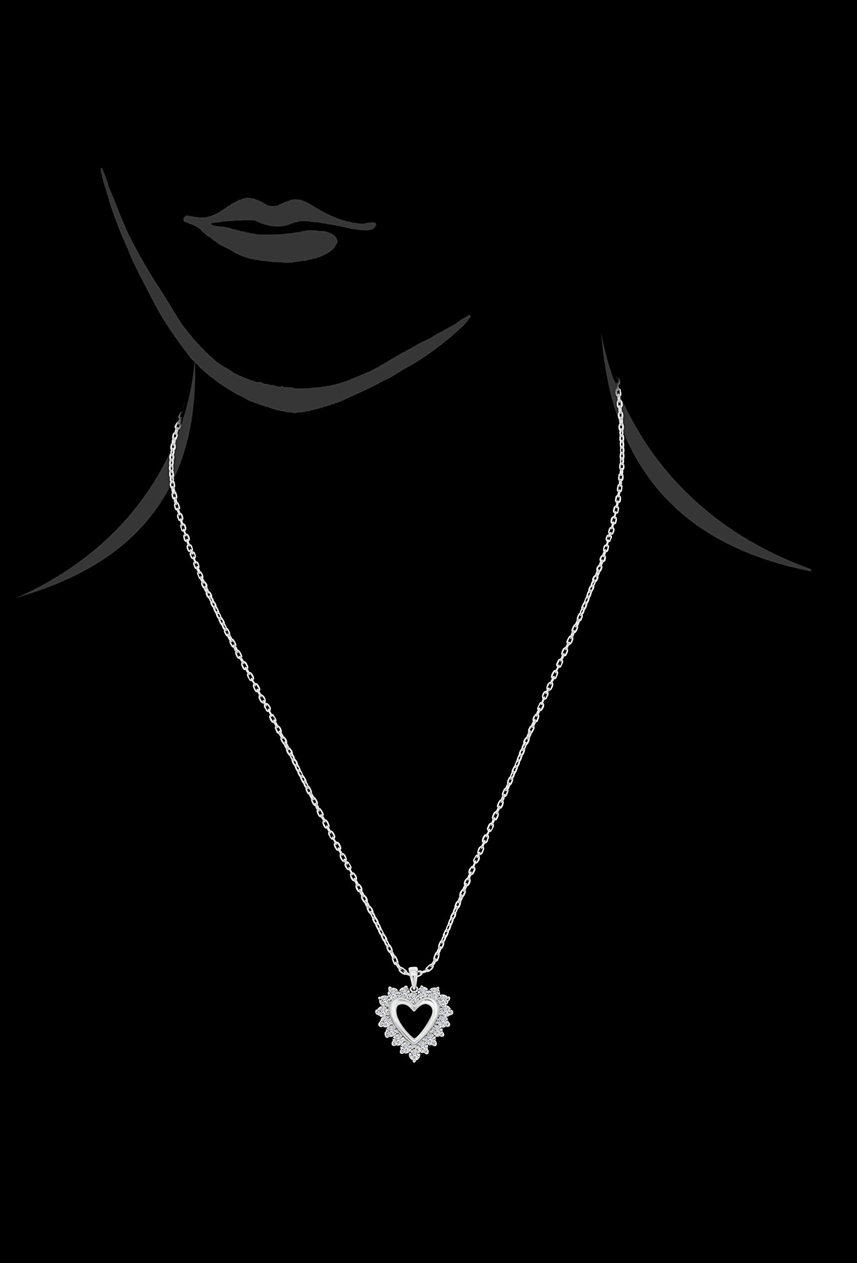 Shineadime 0.40 Cttw Round Cut Genuine Diamond (Clarity I2, Color J) Open Heart Pendant In Real 14K Solid White Gold