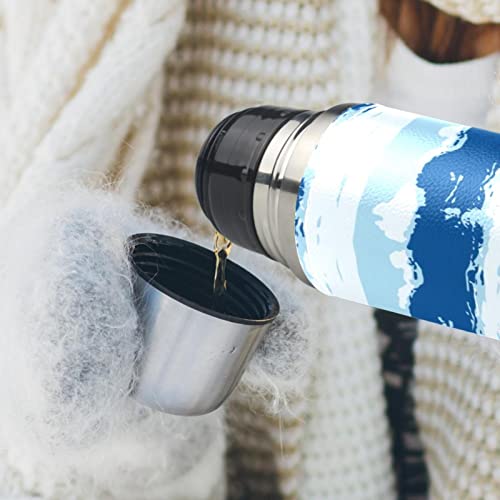Stainless Steel Leather Vacuum Insulated Mug Blue Wave Thermos Water Bottle for Hot and Cold Drinks Kids Adults 16 Oz