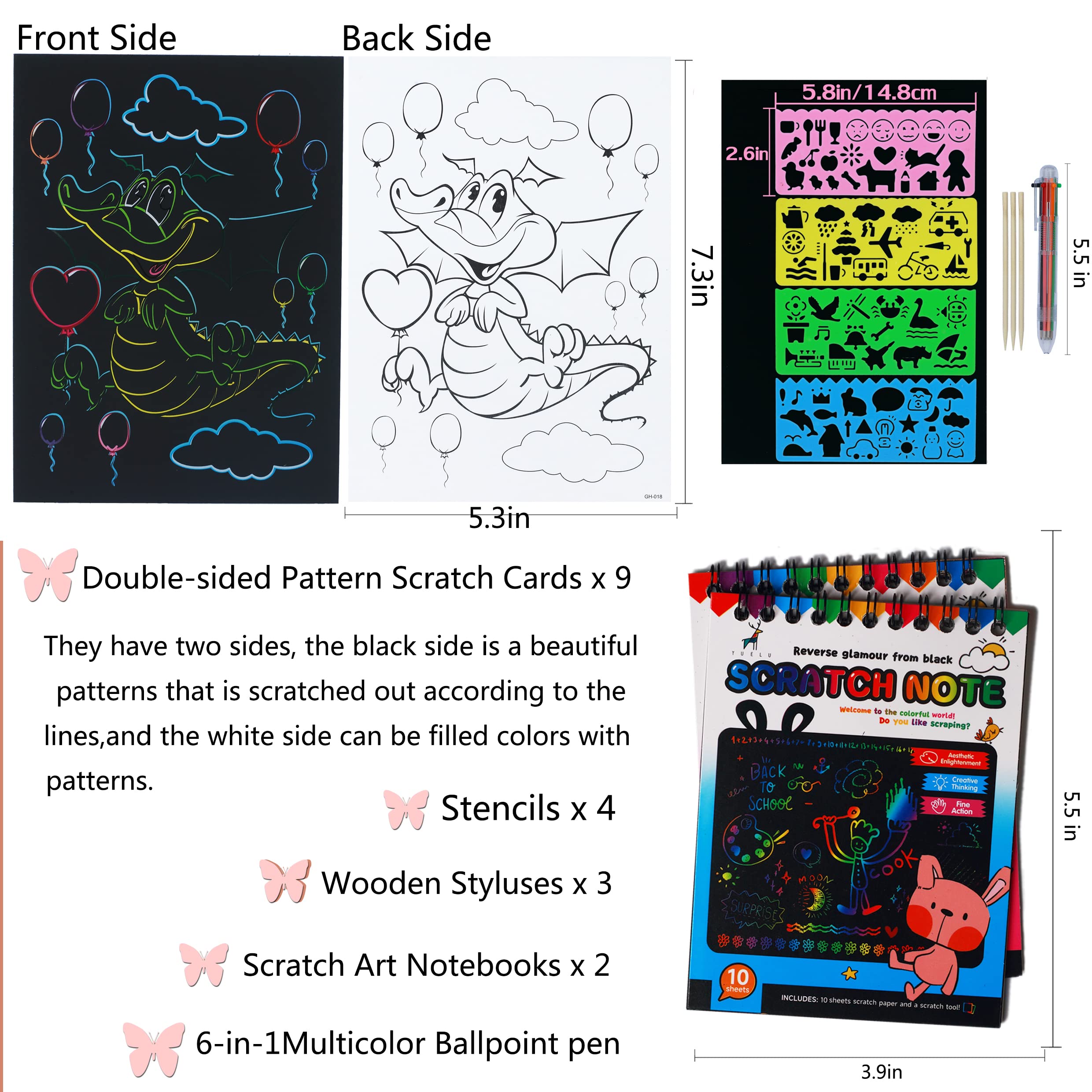 SuyuanArt 3 Set Magic Scratch Paper Art, Colorful Magic Drawing Art Book with 3 Scratch Pen for Birthday Halloween Christmas Party Dinosaurs Games Projects Kits