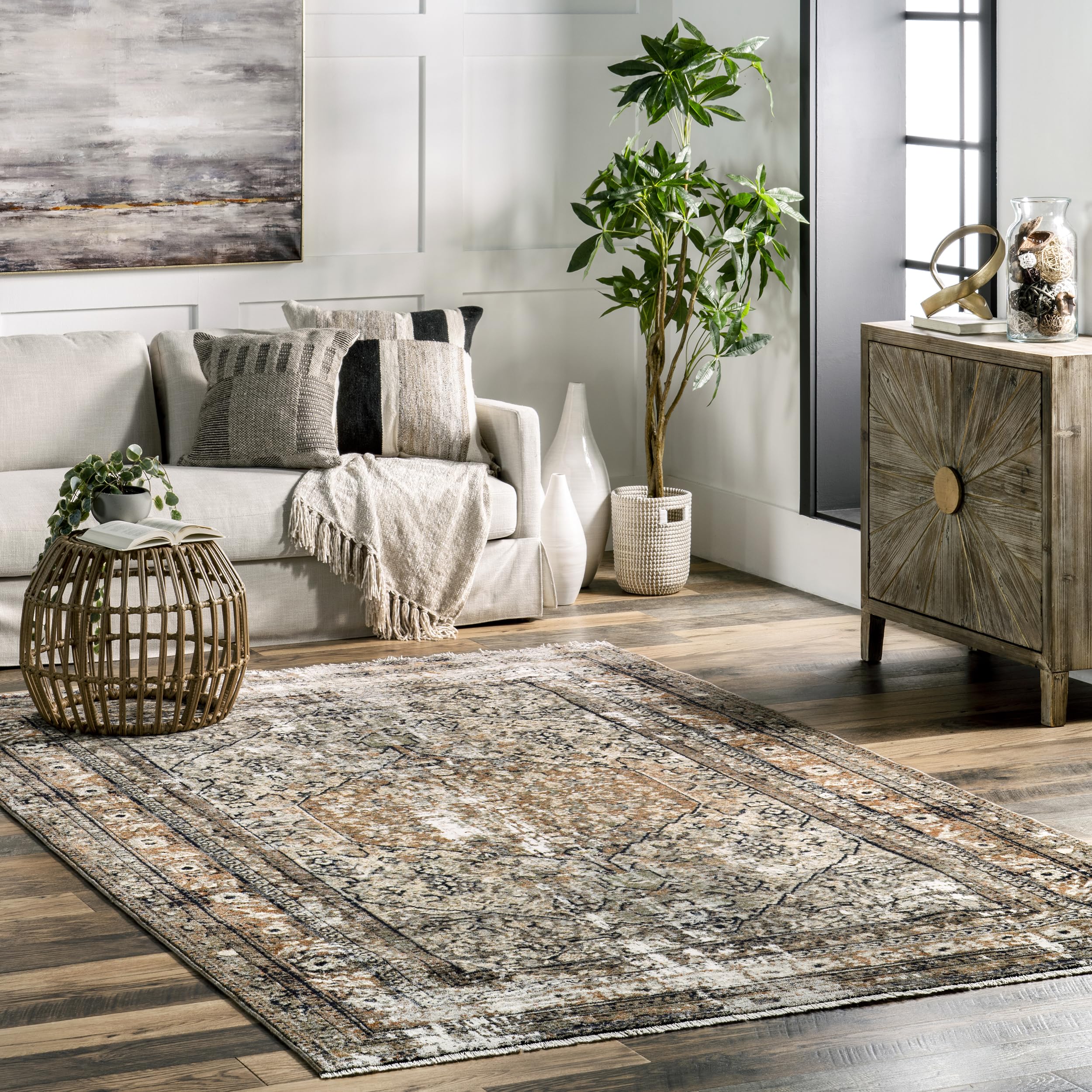 nuLOOM Oliveira Floral Medallion Fringe Area Rug, 9x12, Red