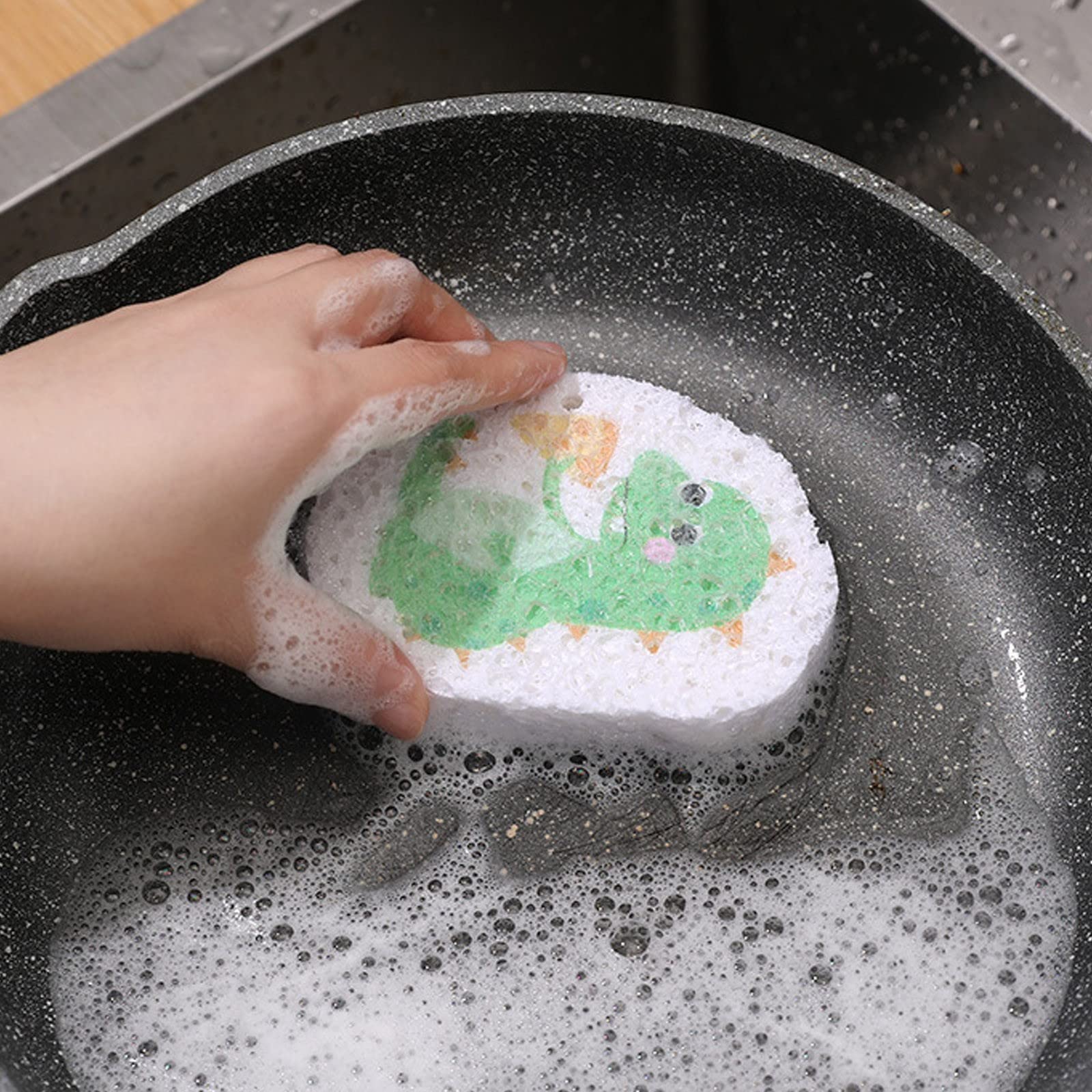 PMUYBHF 5-Pack Cute Sponges, Reusable Kitchen Sponge, Cartoon Compressed Wood Pulp Cleaning Sponges Absorbs Water and Becomes Large Dishcloth Brushing Cotton