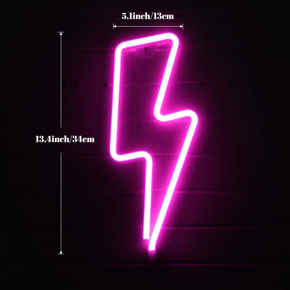 Neon Sign Lightning Bolt Neon Light Sign for Wall Decor, Lightning Bolt Wall Decorative Neon Sign, Battery or USB Operated Light Up Neon Sign, Lightning Bolt Neon Lights for Bedroom (Pink Lightning)