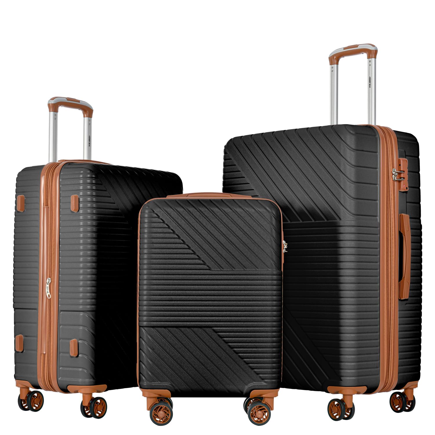 Merax Luggage Sets 3 Piece Suitcases Set ABS Expandable 8 Wheels Spinner Suitcase, TSA Lock Travel Luggage For Man And Women (Black Brown)