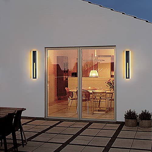 Wecssf Outdoor Wall Light 19.7in 12W Modern Light Fixture LED Black Wall Sconce Rectangular Acrylic Sconce Wall Lighting for Porch,Patio,Garage,Gardens