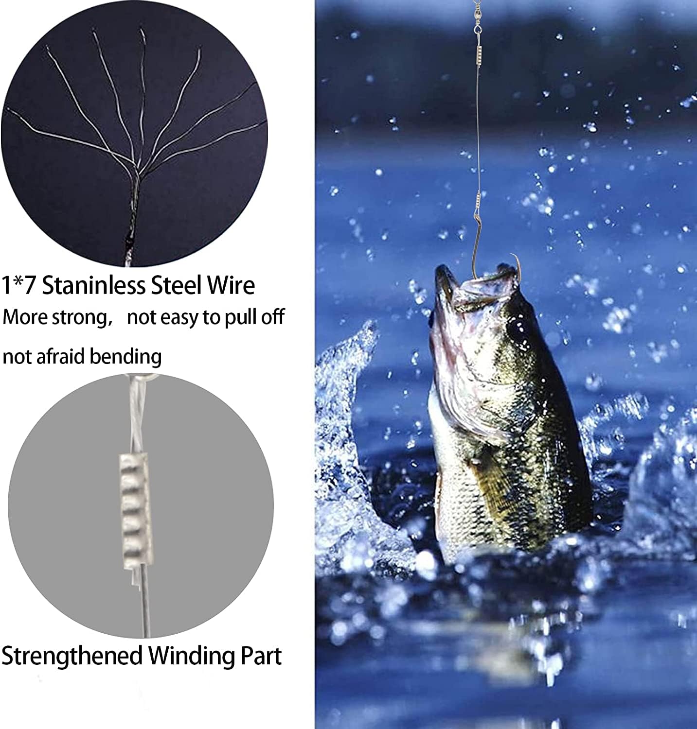 SEAOWL Saltwater Steel Circle Hook Rigs,Octopus Offset Fishing Hooks Leader Wire for Catfish Bass