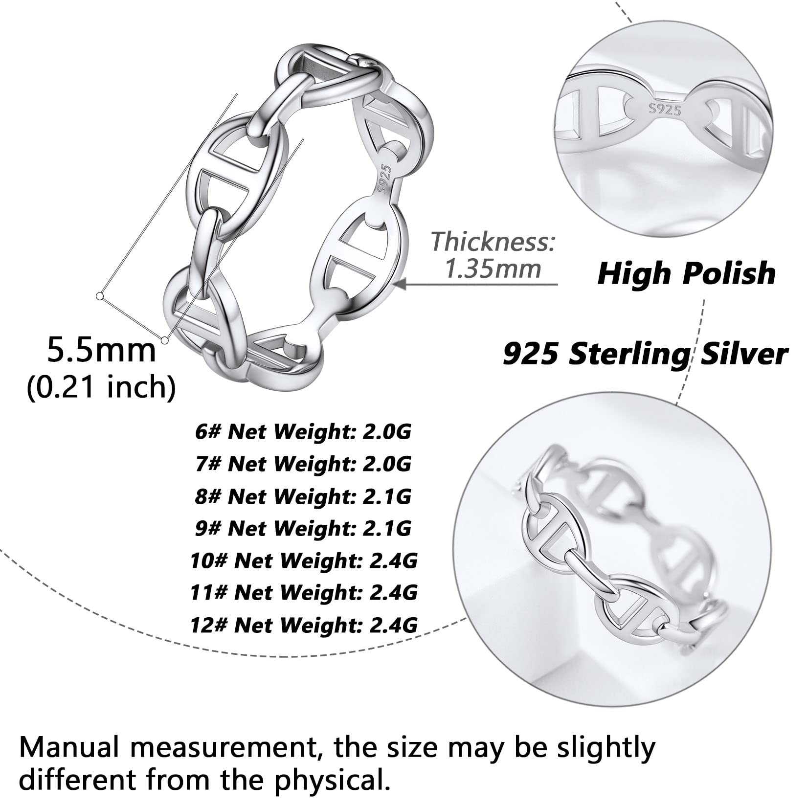 Silver Chain Rings for Women Plain Silver Mariner Link Chain Rings Size 7 for Women Stacked