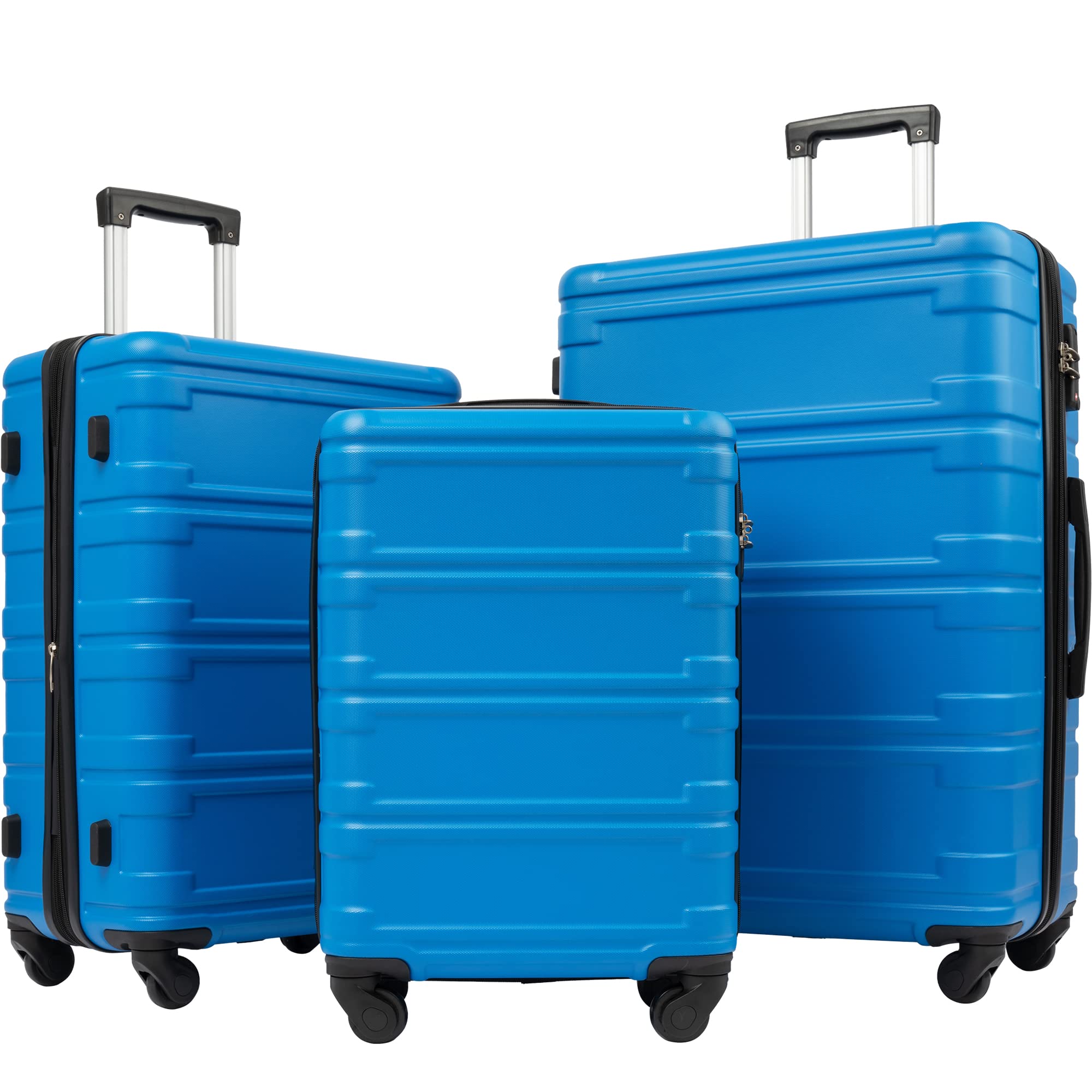 Merax Unisex-Adult (Novelty and Luggage Spinner Expandable Hardshell Lightweight Abs Suitcase 20”24”28”, 3 Pcs Set-Blue, One_Size