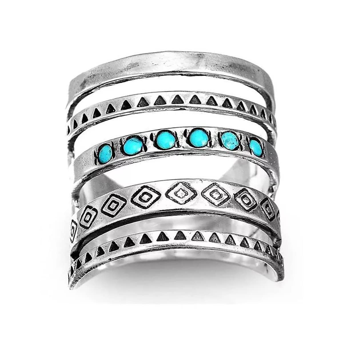 Western Ring For Women, Turquoise Boho Cool Vintage Chunky Band Bohemian Statement Rings For Men (green boho, 8)