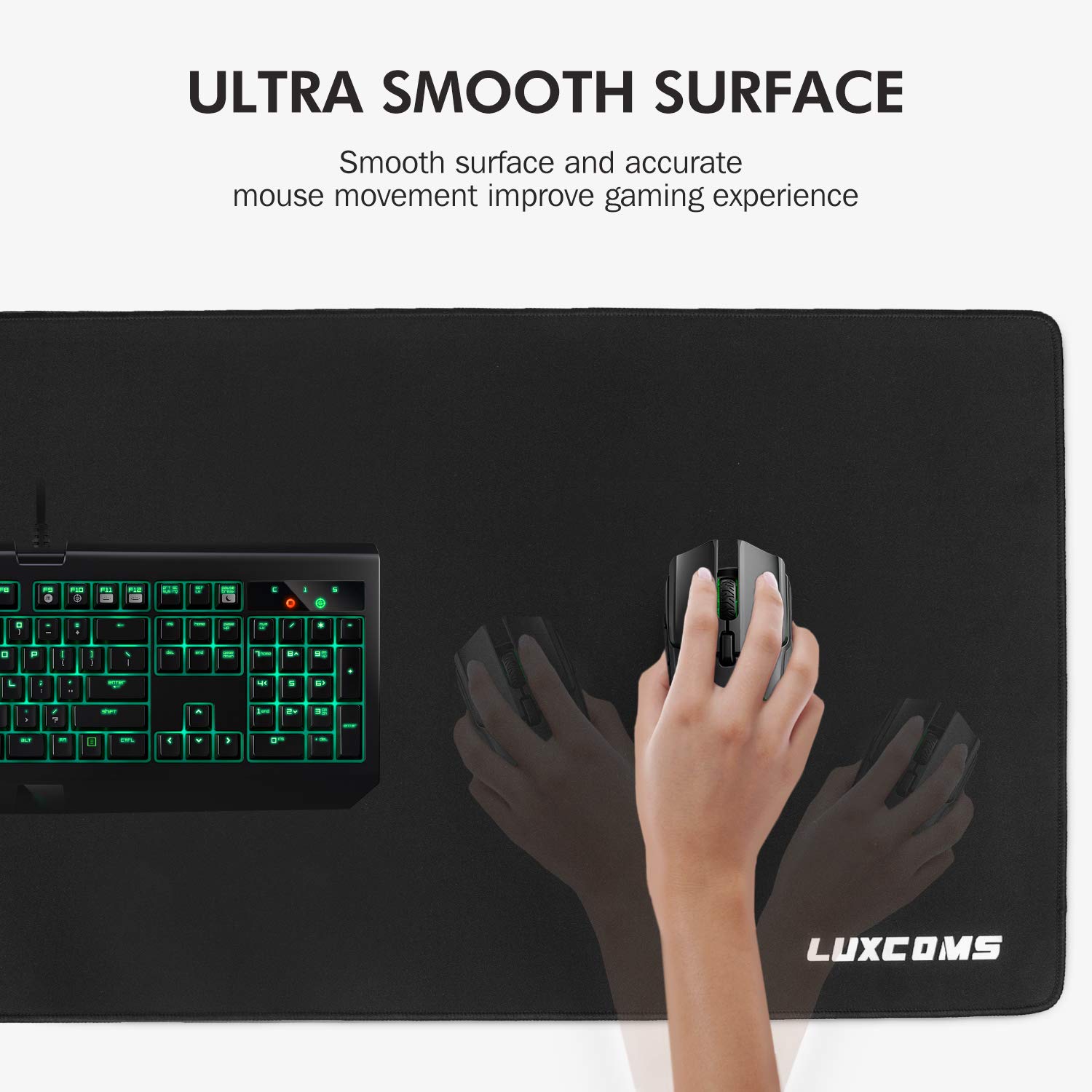 LUXCOMS Extended Gaming Mouse Pad (31.5×15.75×0.12 Inch) Computer Keyboard Mousepad Mouse Mat, Water-Resistant, Non-Slip Base, Durable Stitched Edges,Mouse Mat for Gamer, Office & Home, Black (LST080)