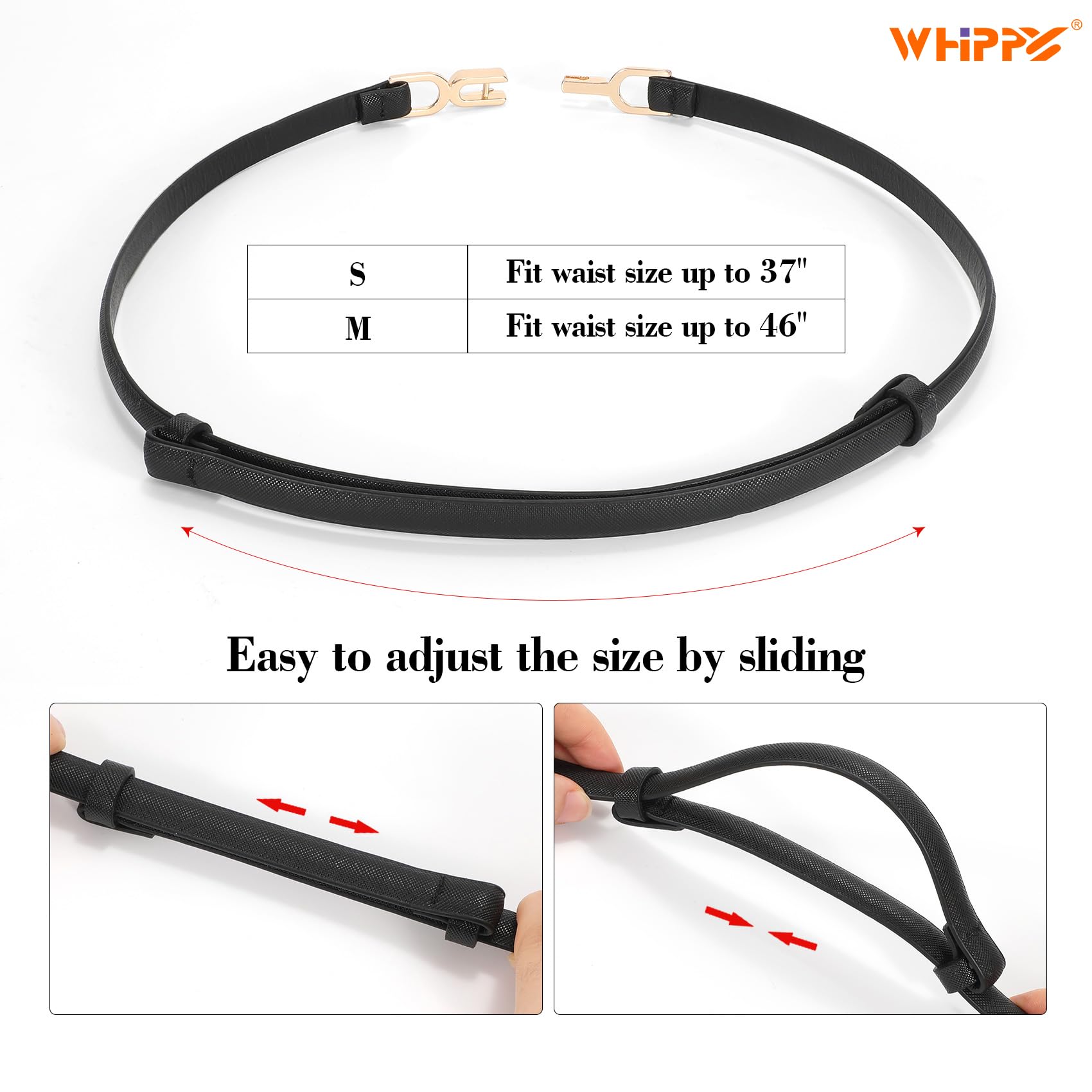 WHIPPY 2 Pack Women Skinny Leather Belt Adjustable Thin Waist Belt Fashion Buckle Belt for Dress,black+brown
