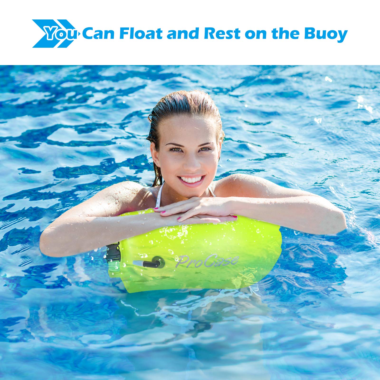 ProCase Swim Buoy Float Dry Bag, Highly Visible Signal Swimming Bubble with Adjustable Waist Belt for Open Water Swimming, Safe Swim Training, Triathletes, Kayaking, Snorkeling -Neonyellow