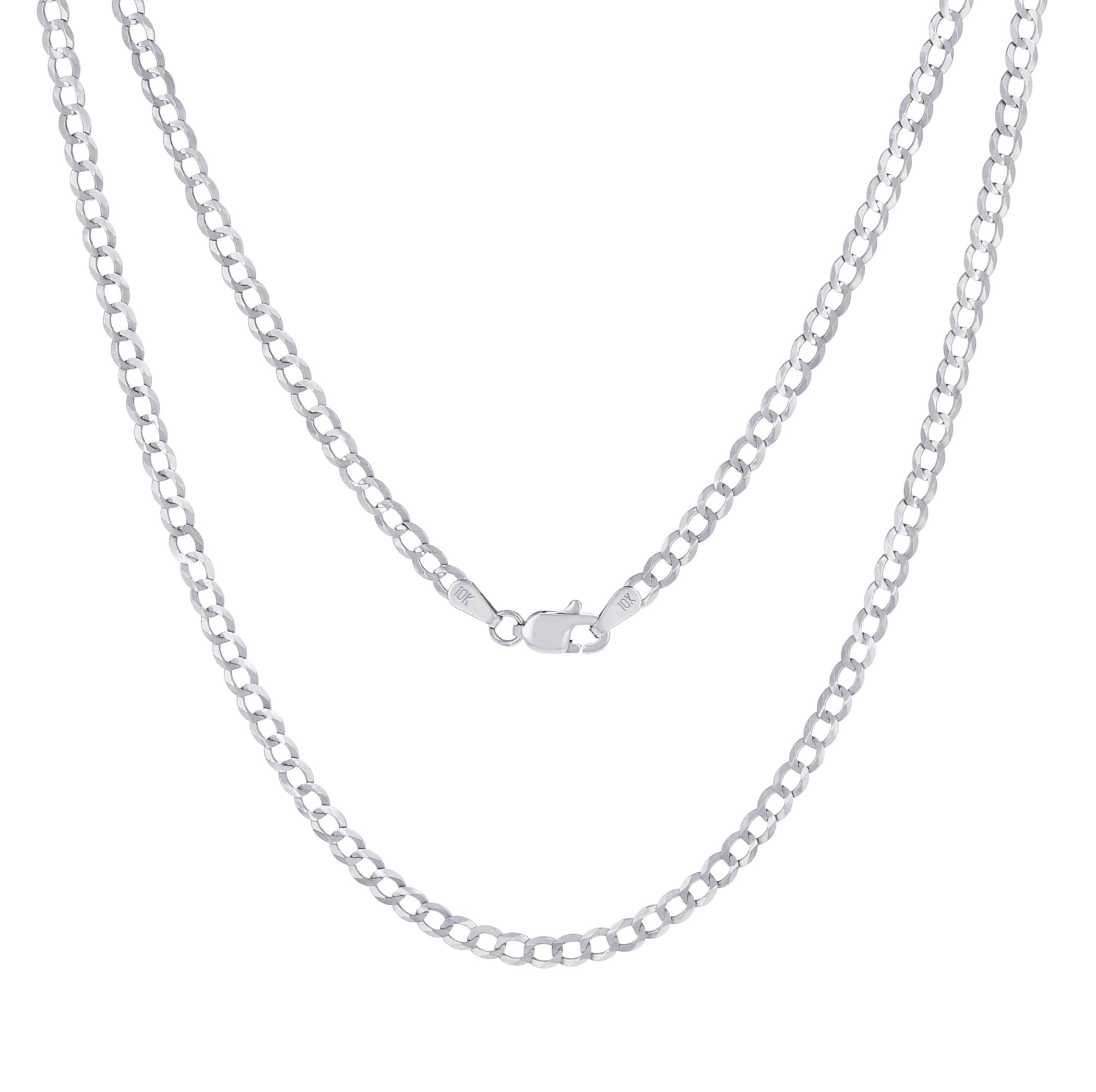 Nuragold 10k White Gold 3mm Solid Cuban Link Chain Curb Pendant Necklace, Mens Womens Jewelry 16" 18" 20" 22" 24" 26" 28" 30"