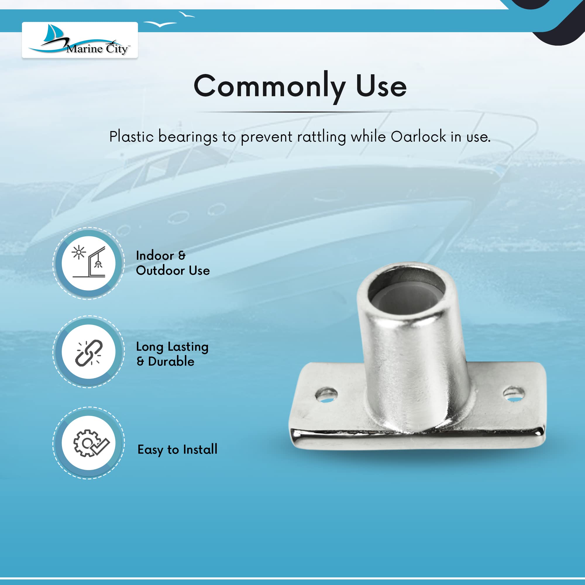 MARINE CITY 316 Grade Polished Stainless Steel 1/2 Inches Shank Top Mount Rowlock/Oarlock Socket for Boats – Yachts – Ships (Pack of 2)