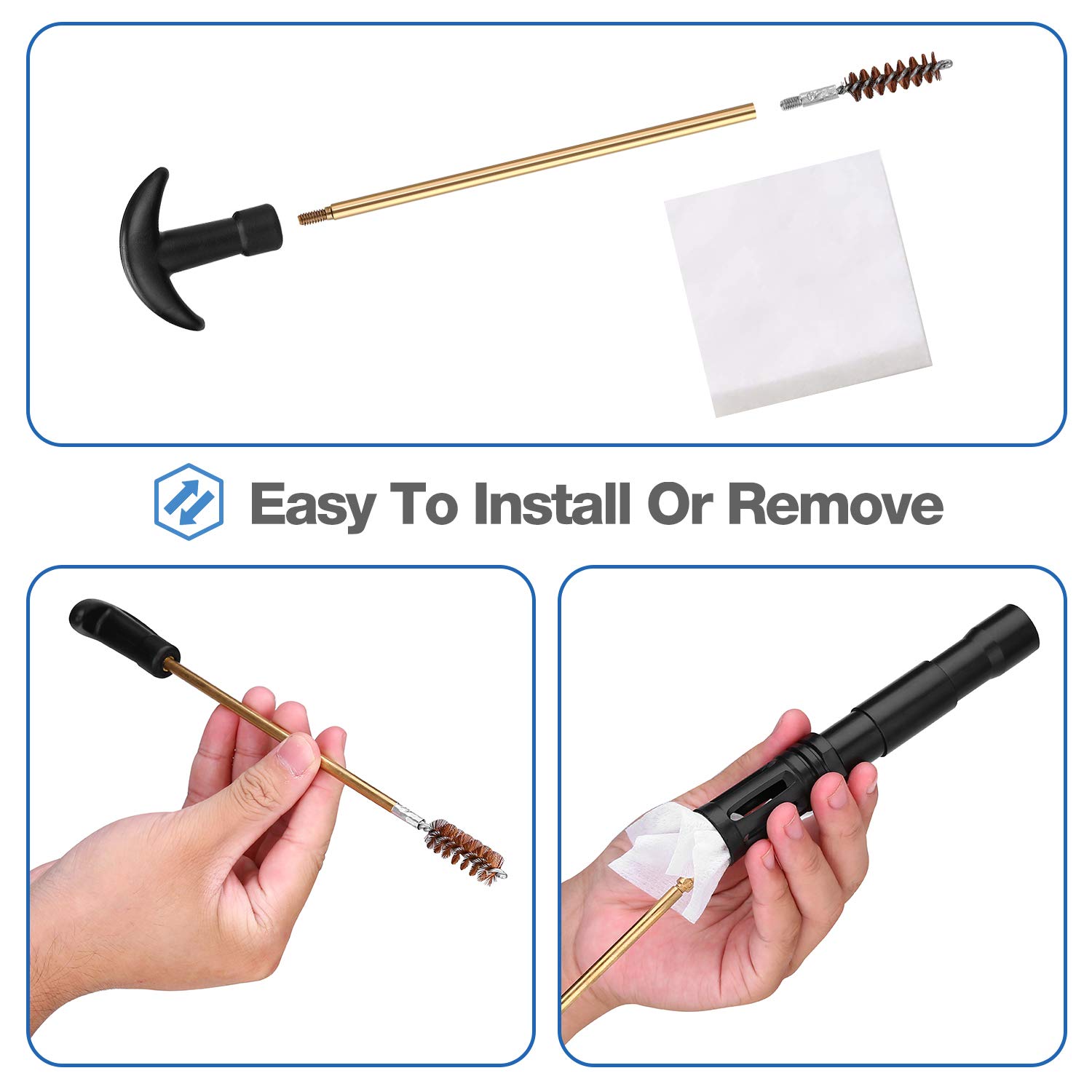 ProCase Universal Handgun Cleaning Kit for .22 .357 .38, 9mm .40 .45 Caliber Pistol, Zippered Compact Case with Brass Brush, Jag, Slotted Tip, Cleaning Pick, Cleaning Rod and Cleaning Patches -Black