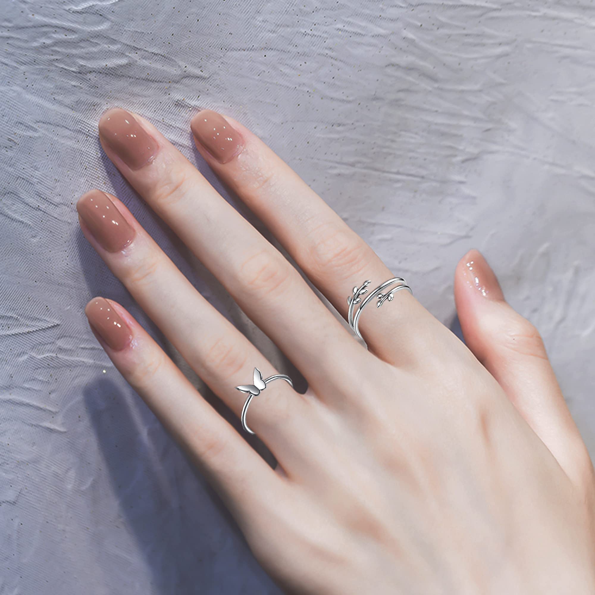 Staligue 16pcs Adjustable Rings for Women Simple Stackable Knuckle Rings Set Trendy Finger Stacking Open Rings Flower Cross Chain Butterfly Heart Thumb Knuckle Adjustable Rings Set